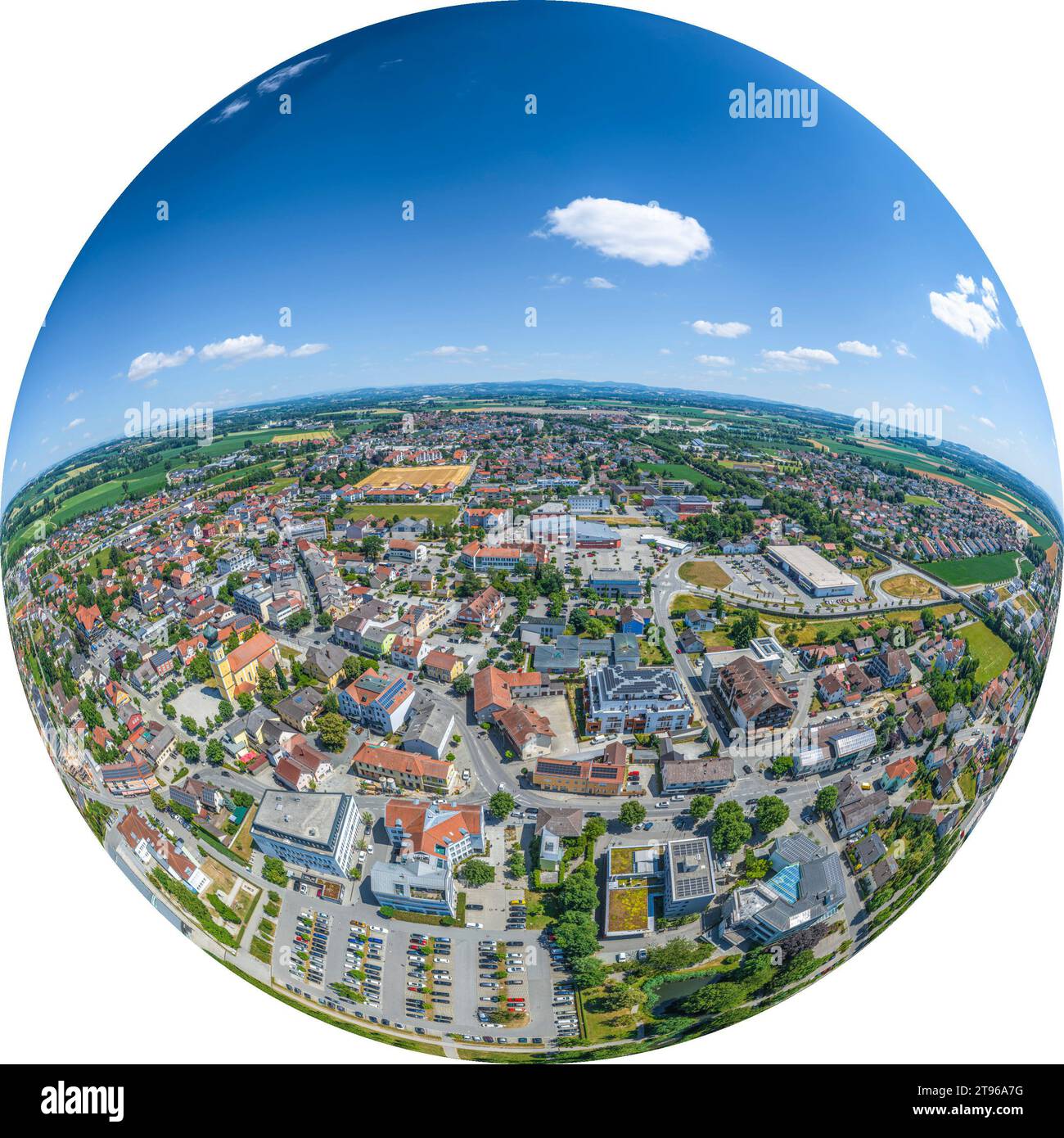 Aerial view of the small town of Pocking in the Lower Bavarian spa ...