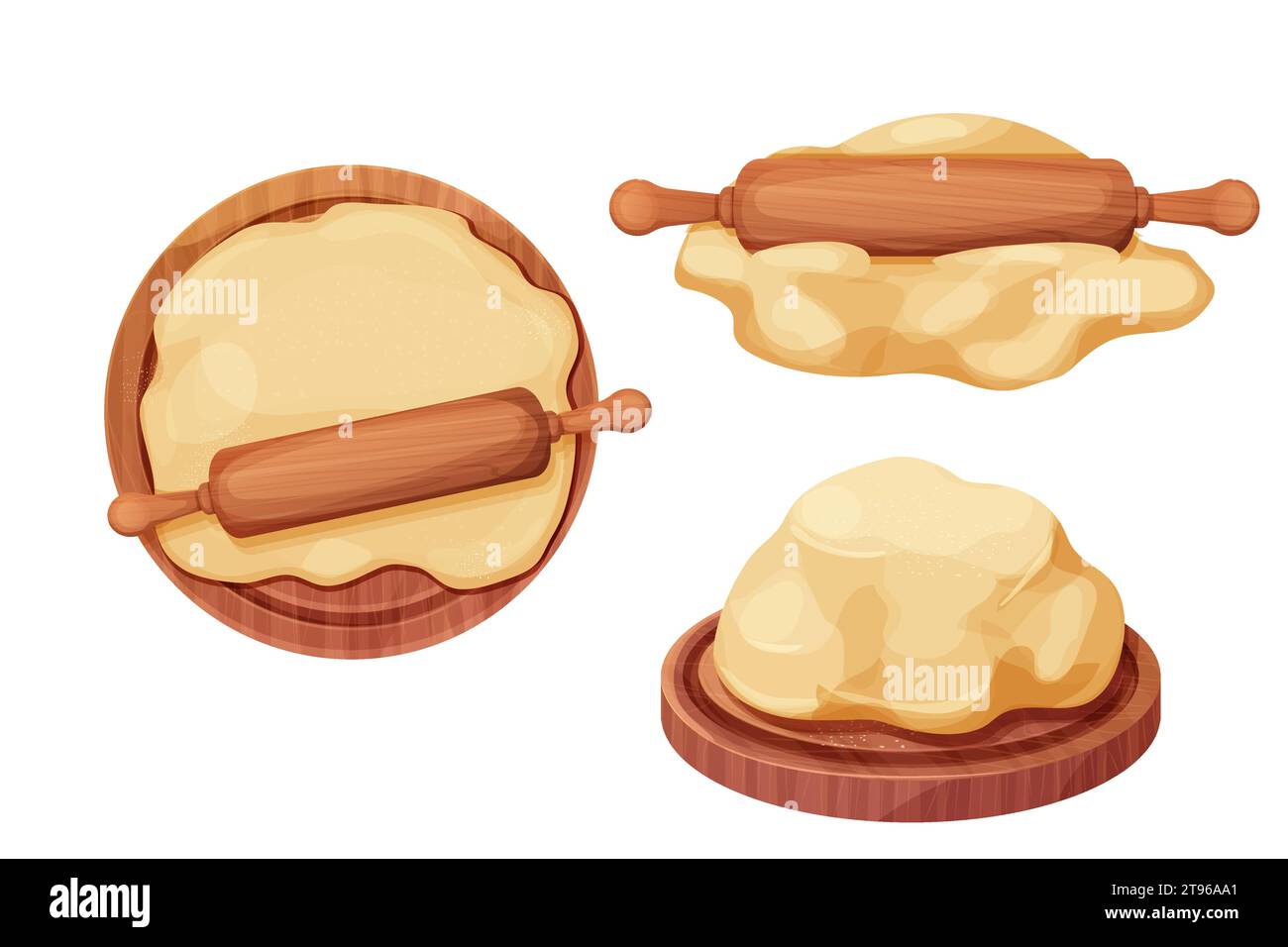 Set Wooden rolling pin with dough and flour handle culinary equipment ...