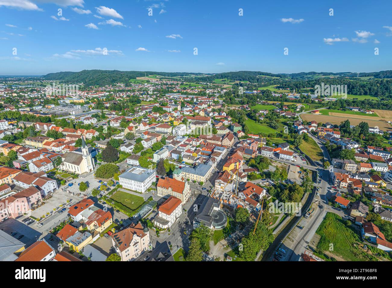 The small town of Simbach on Inn at the border to Austria from above ...