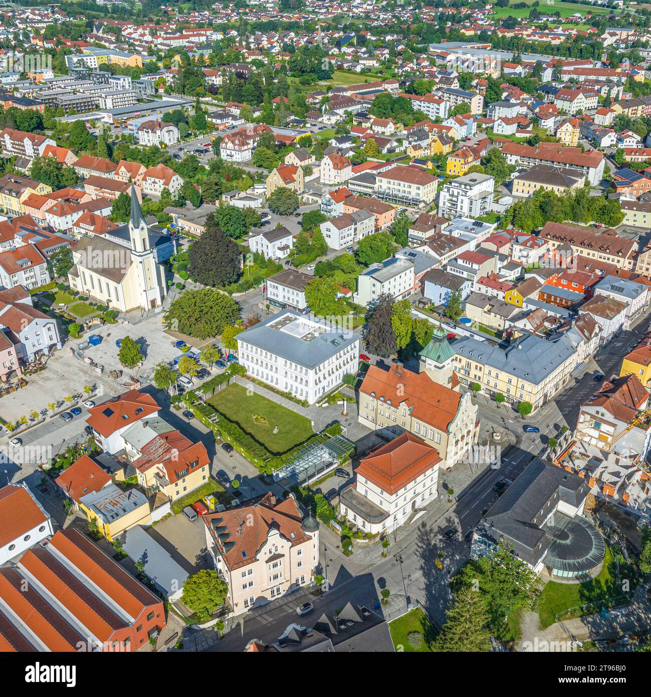 The small town of Simbach on Inn at the border to Austria from above ...