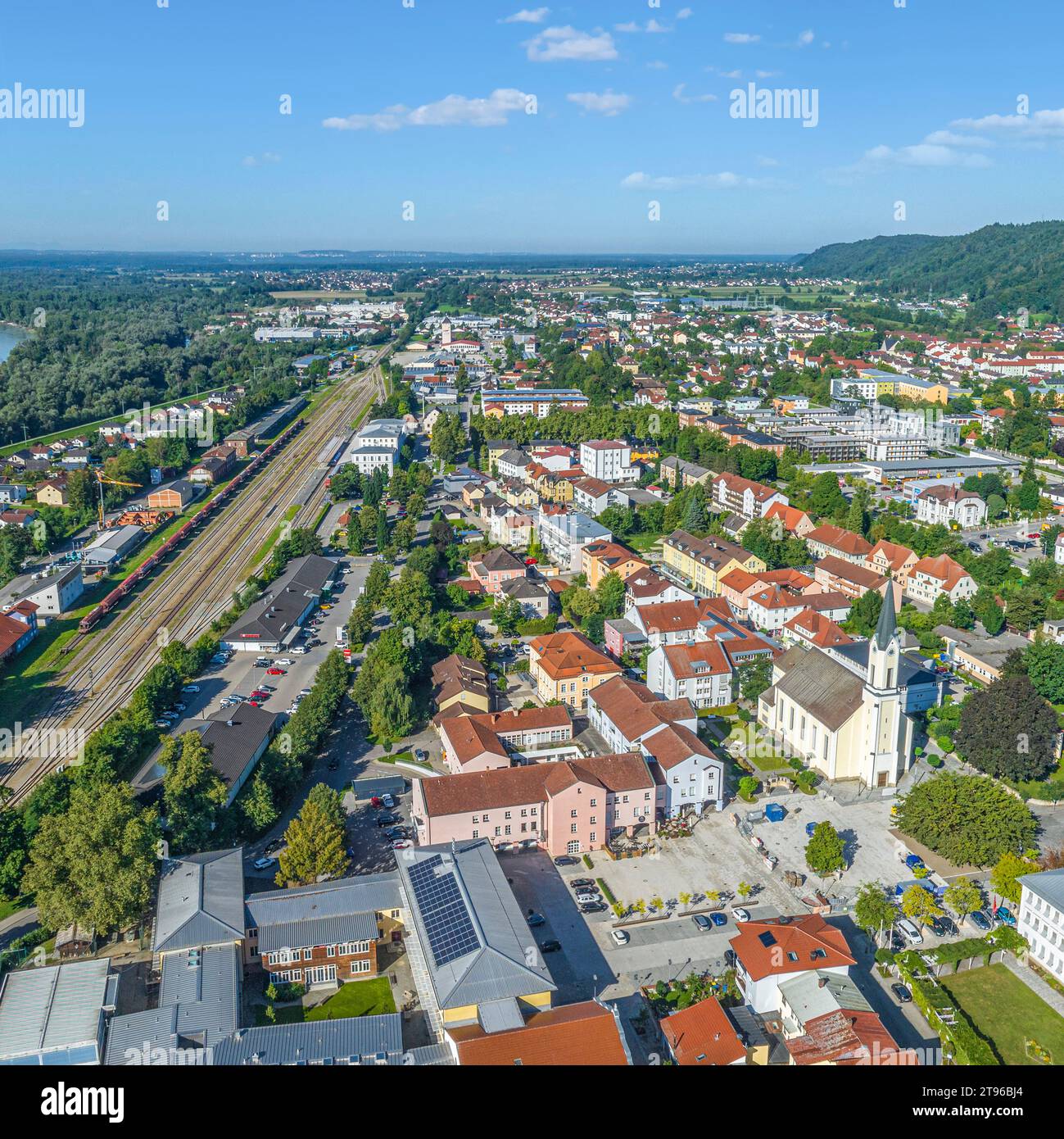The small town of Simbach on Inn at the border to Austria from above ...