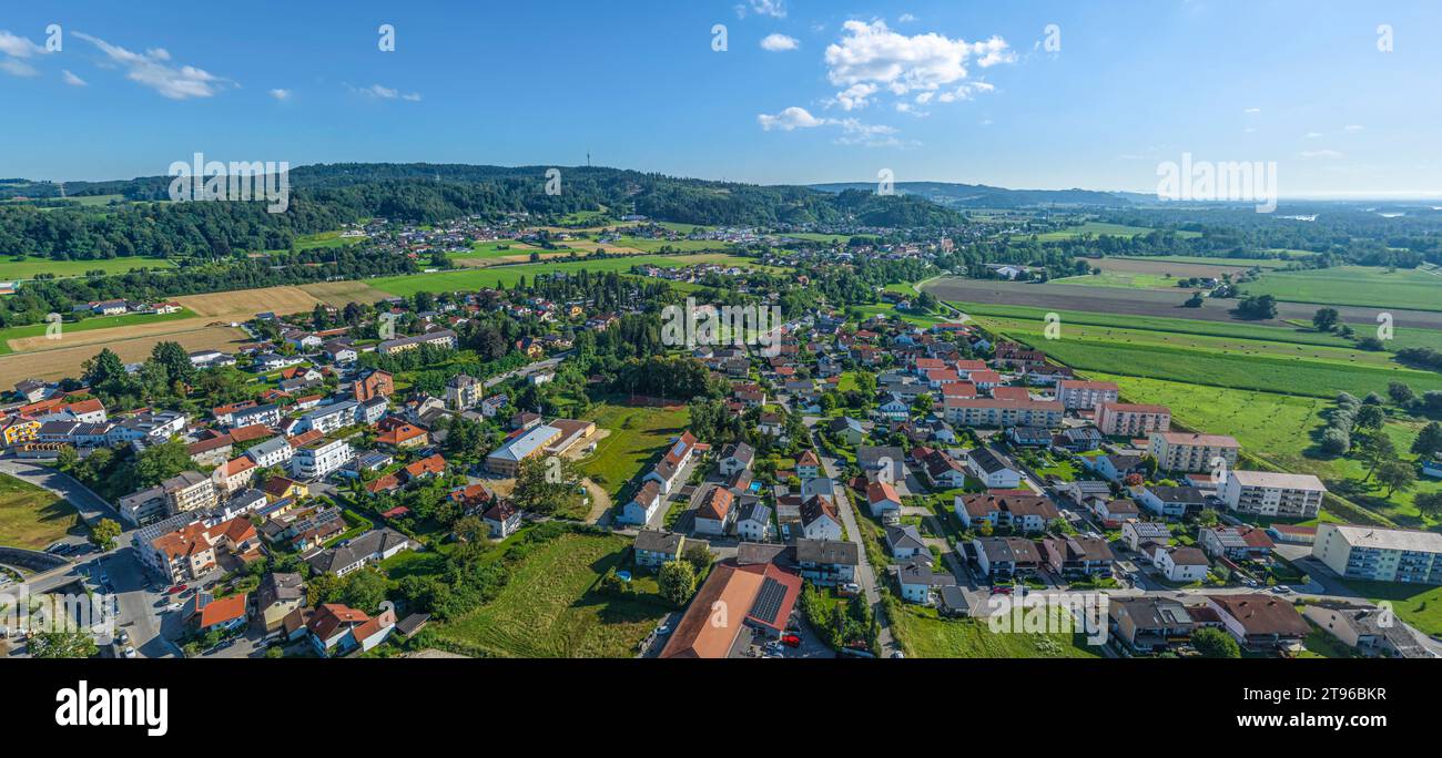 The small town of Simbach on Inn at the border to Austria from above ...