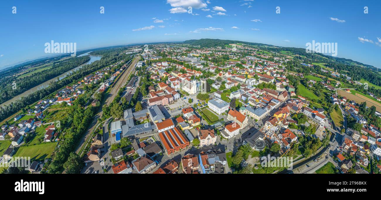 The small town of Simbach on Inn at the border to Austria from above ...