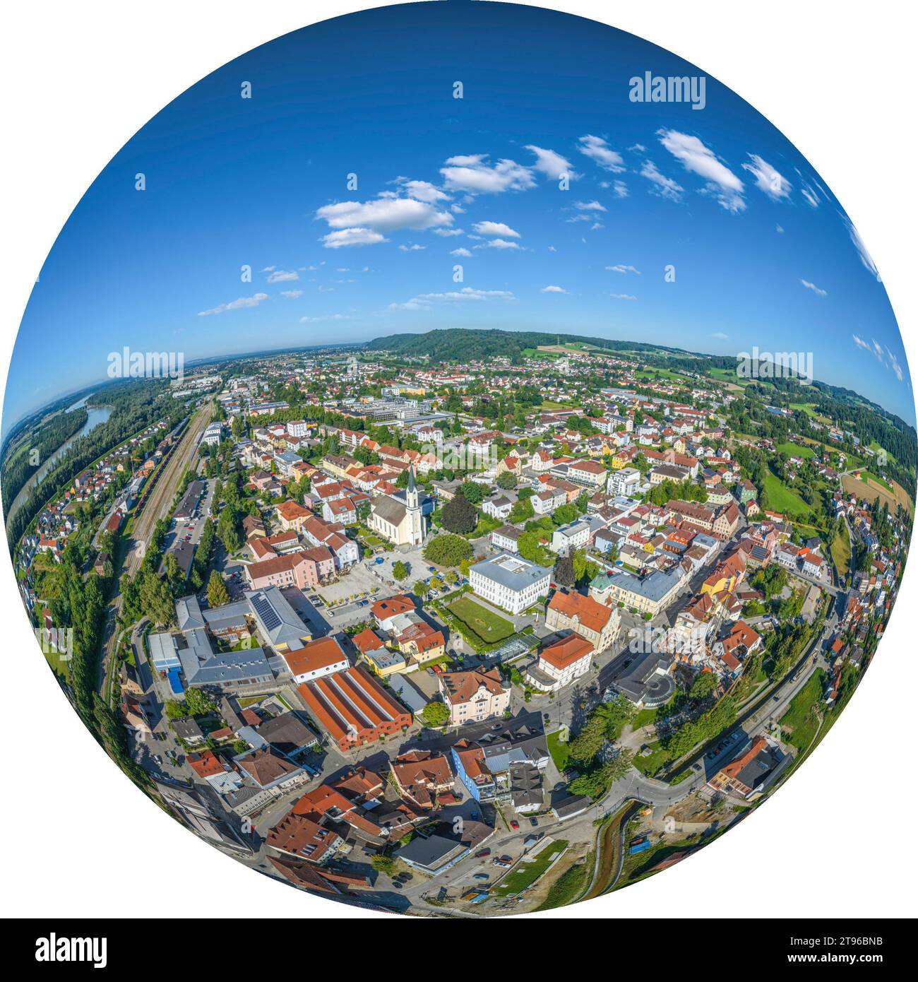 The small town of Simbach on Inn at the border to Austria from above ...
