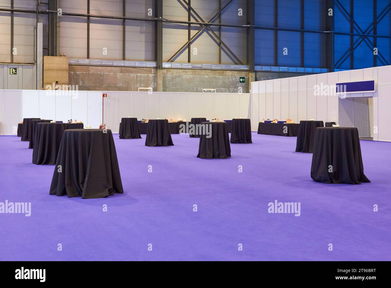 Cocktail hall. Decorated tables in a conference room. Convention center ...