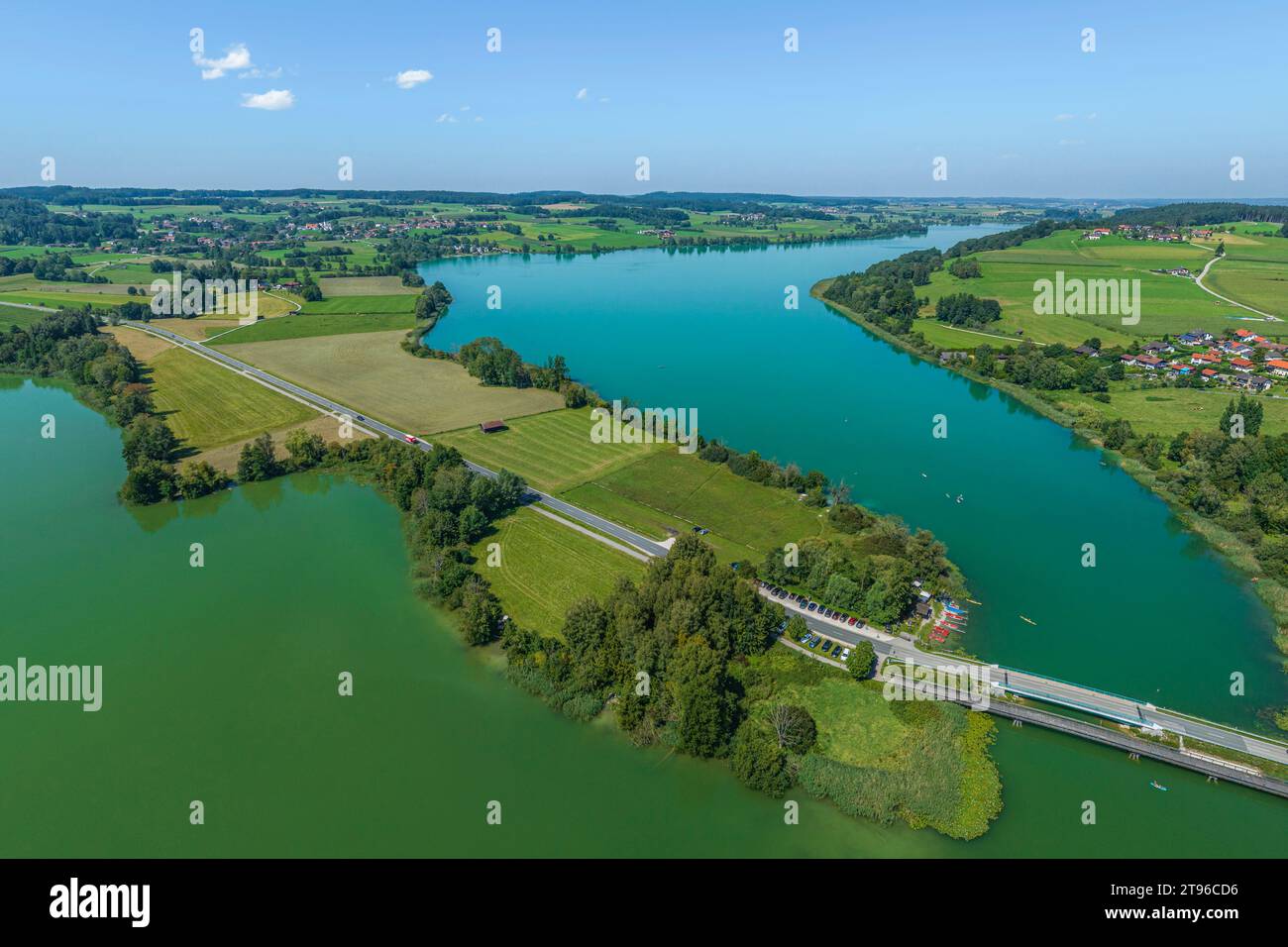 Aerial view to the region around Tettenhausen on Waginger and Tachinger ...