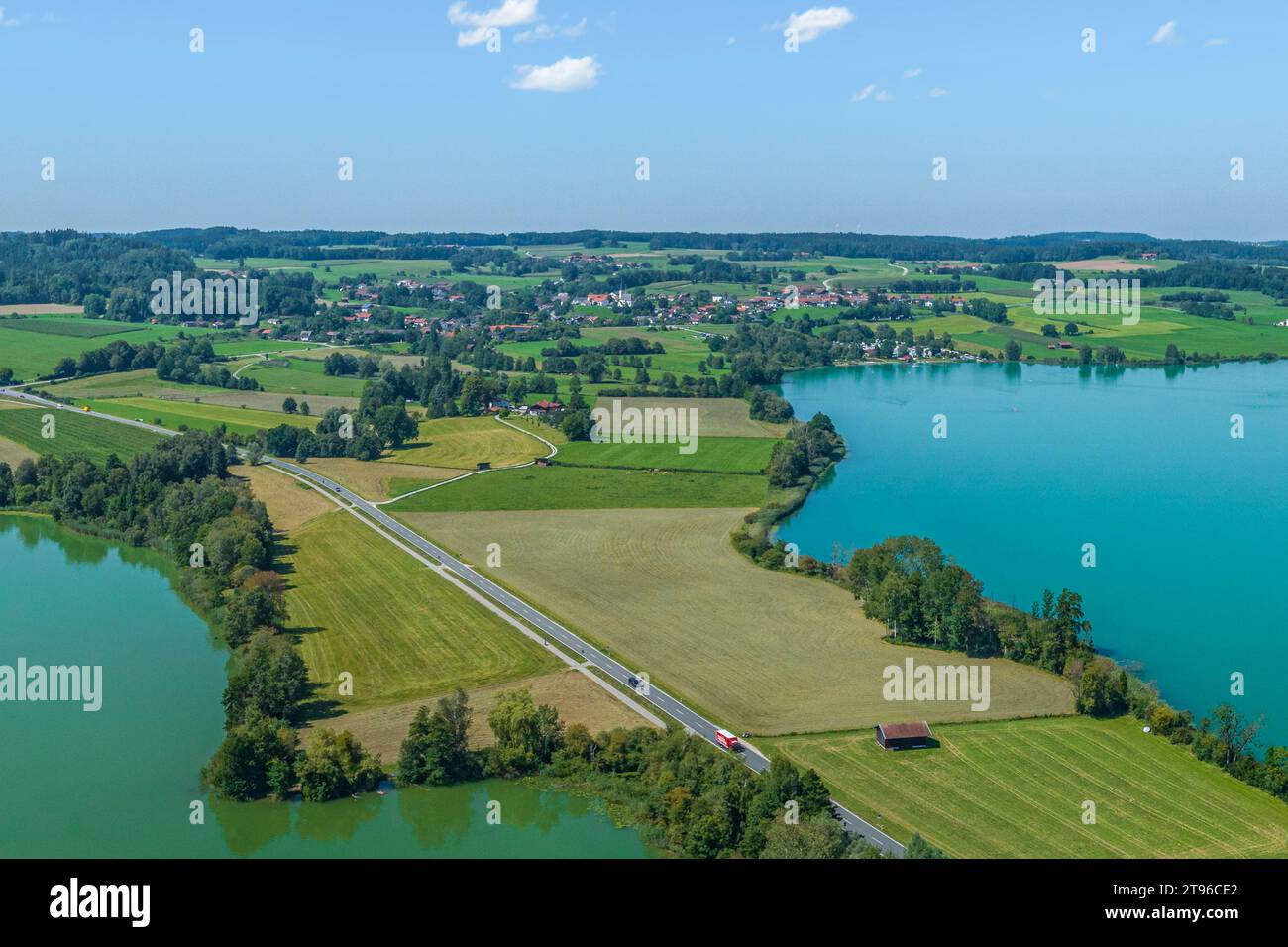 Aerial view to the region around Tettenhausen on Waginger and Tachinger ...