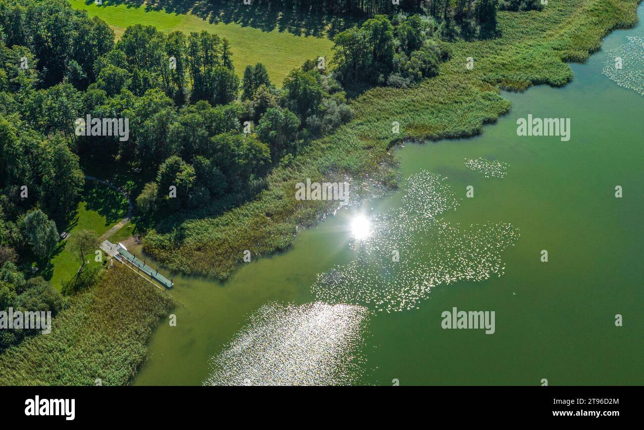 Aerial view to the Chiemgau region around the Simssee near Riedering ...