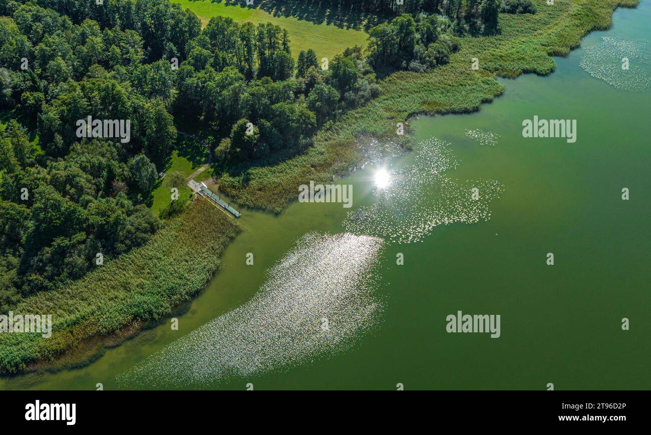 Aerial view to the Chiemgau region around the Simssee near Riedering ...