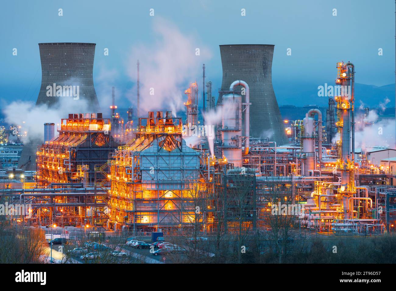 Evening view of oil refinery at Grangemouth operated by PetroIneos a ...