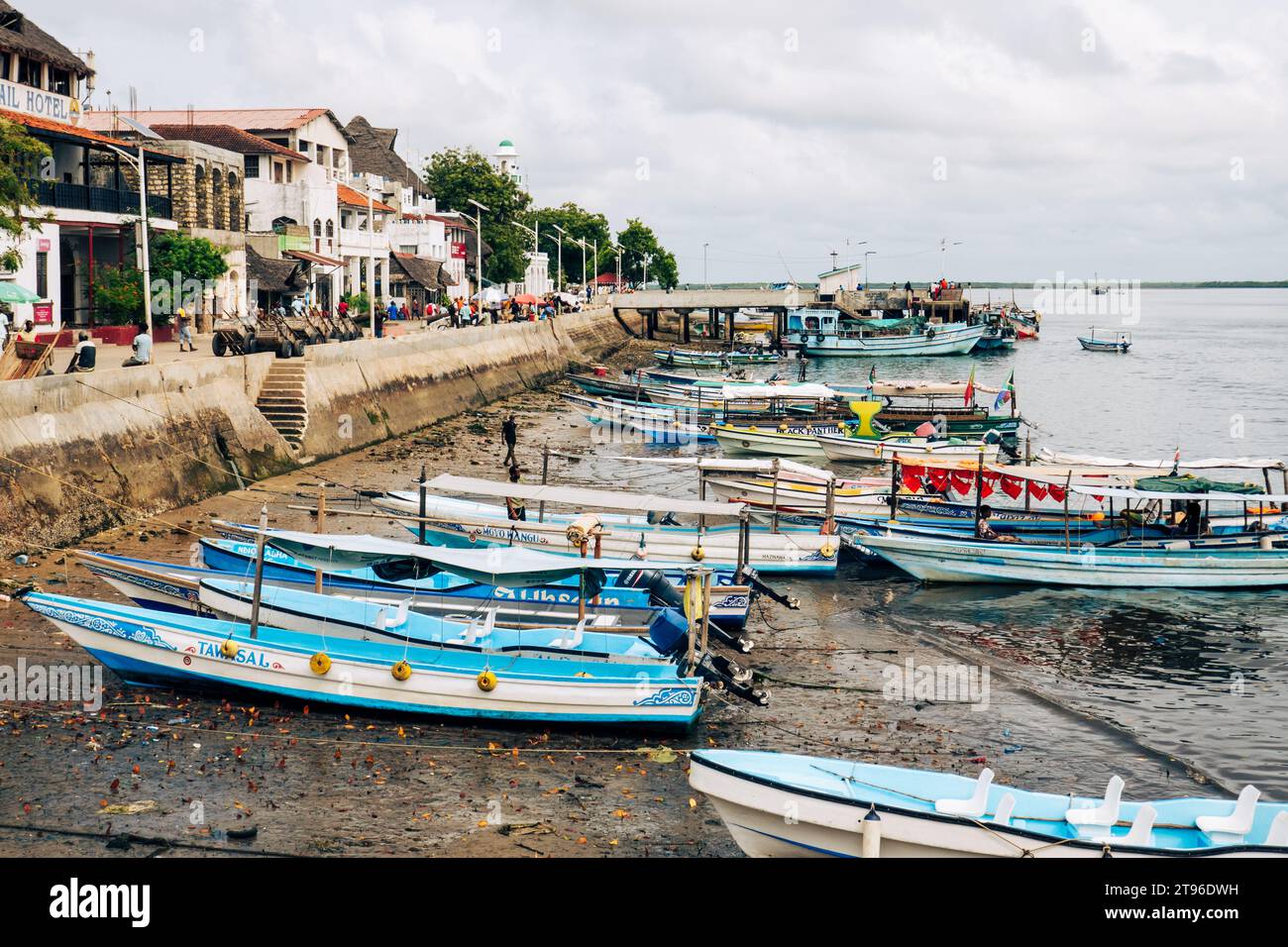 Boats and wooden dhows at Shela Beach in Lamu Island, Kenya Stock Photo ...