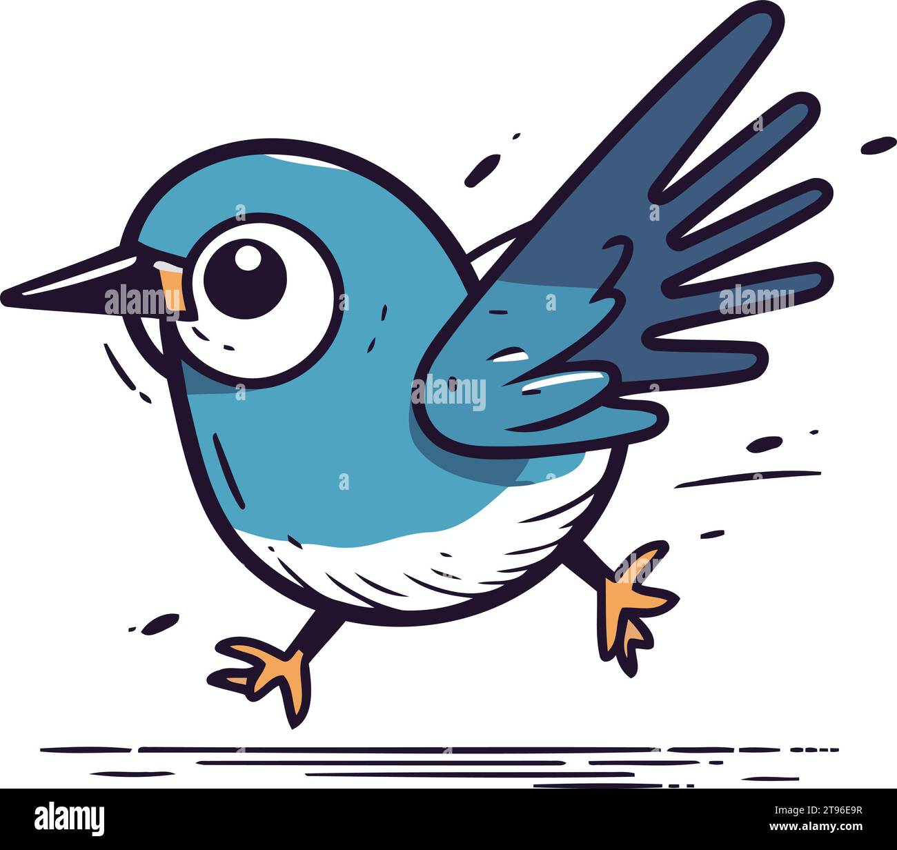 Cute cartoon blue bird. Hand drawn vector illustration isolated on ...