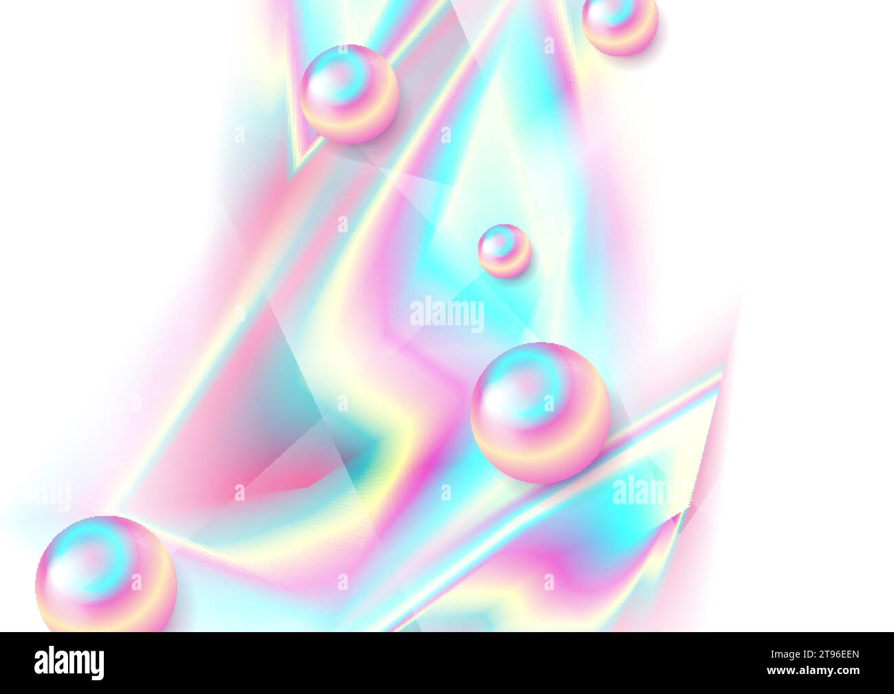 Holographic glass polygonal shapes and 3d beads abstract background ...