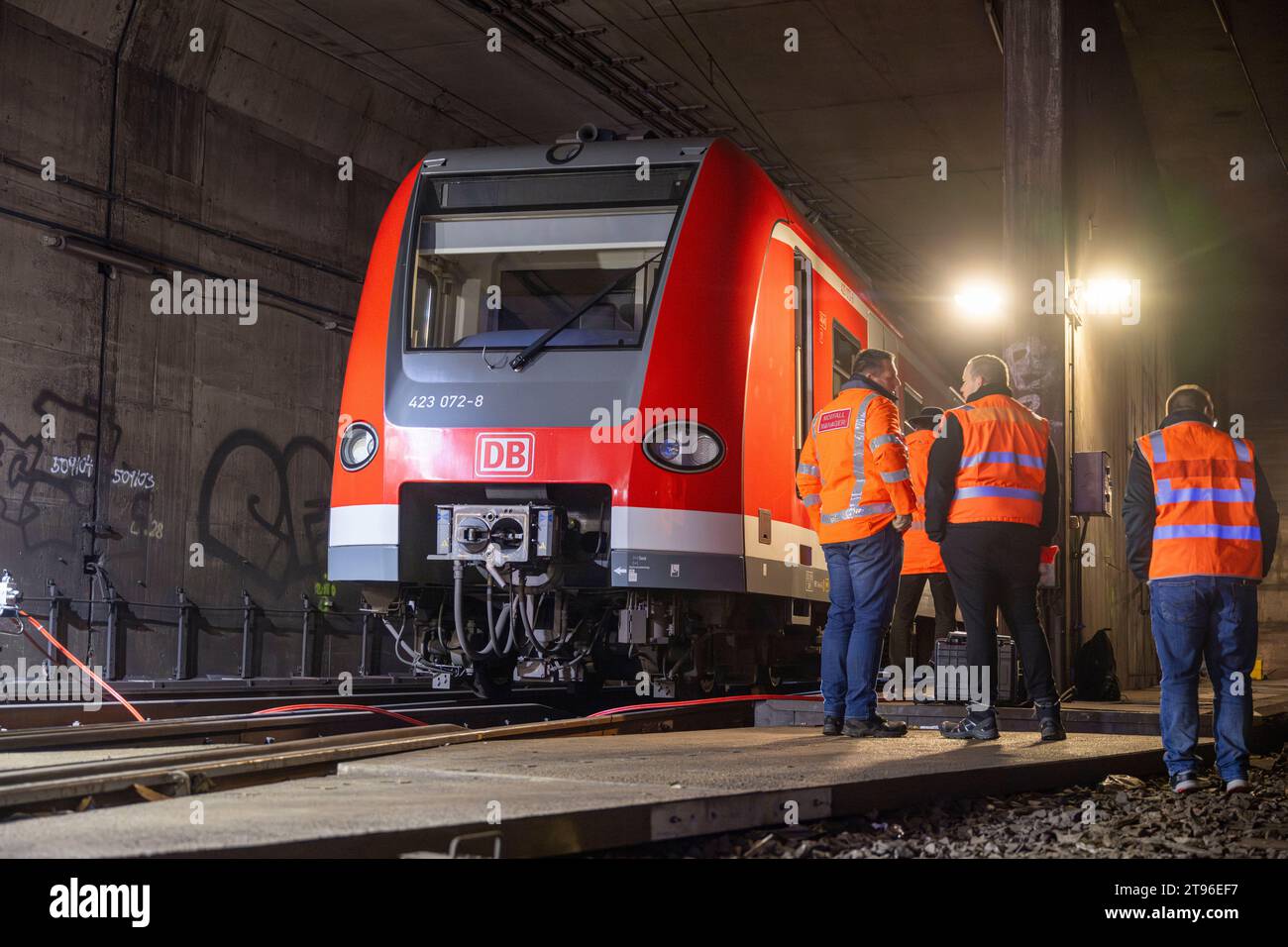 Munich, Germany. 23rd Nov, 2023. Federal police officers and railroad workers stand by a ...