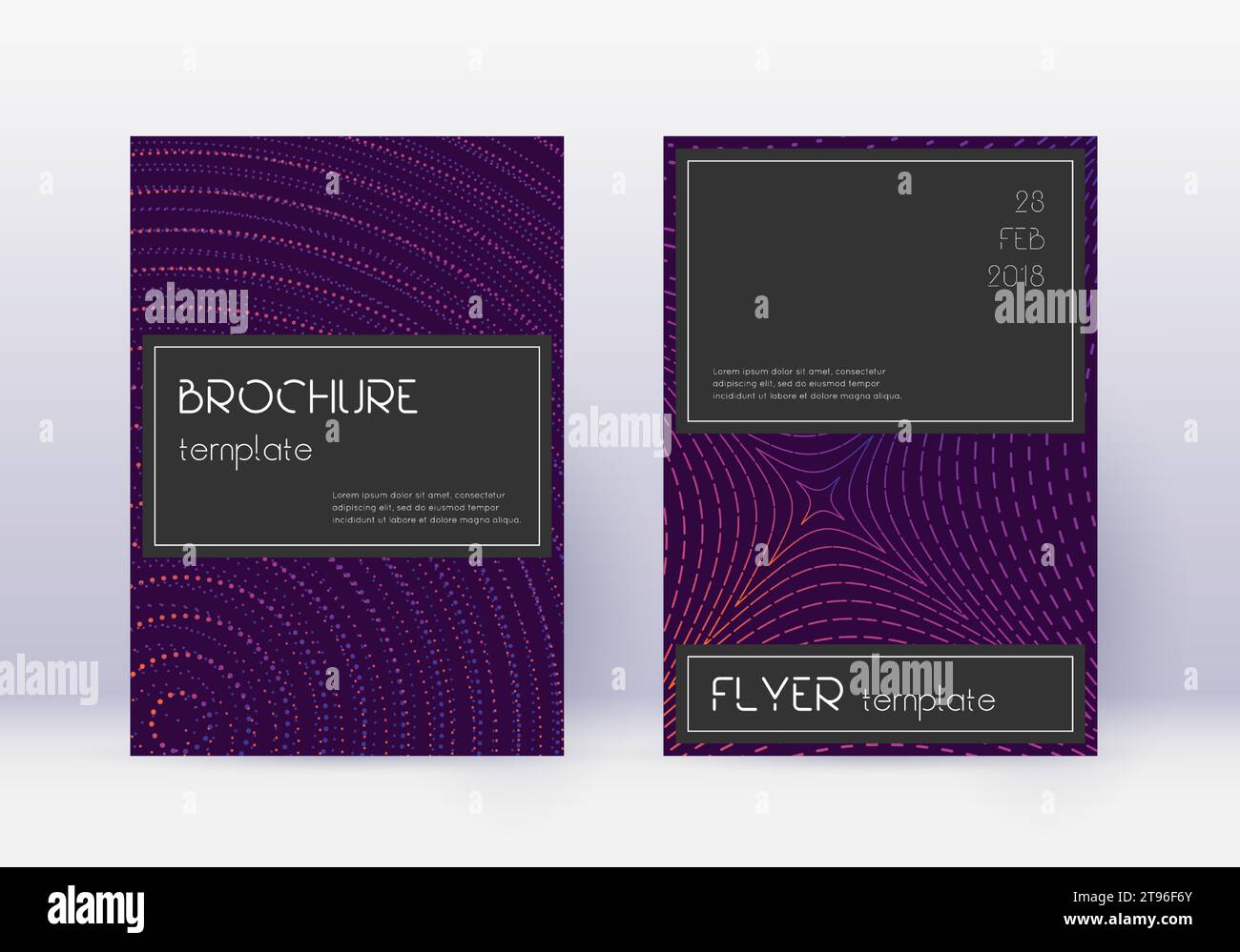 Black cover design template set. Violet abstract lines on dark ...
