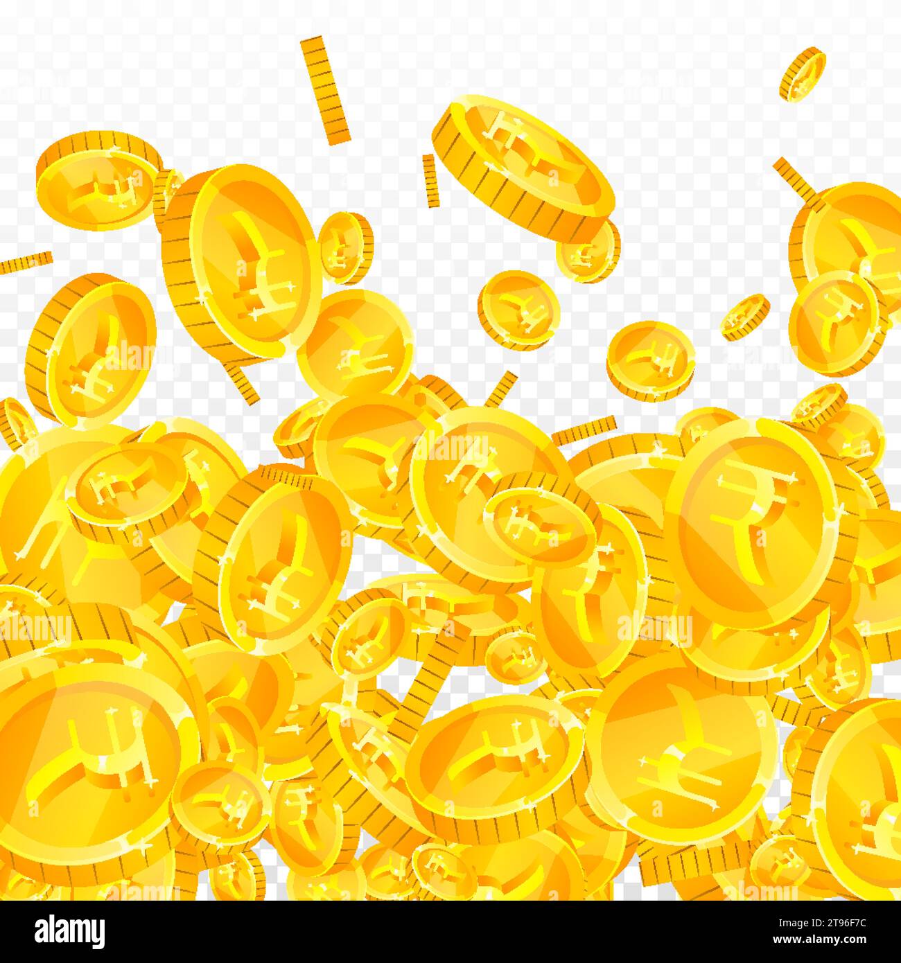 Indian rupee coins falling. Scattered gold INR coins. India money ...