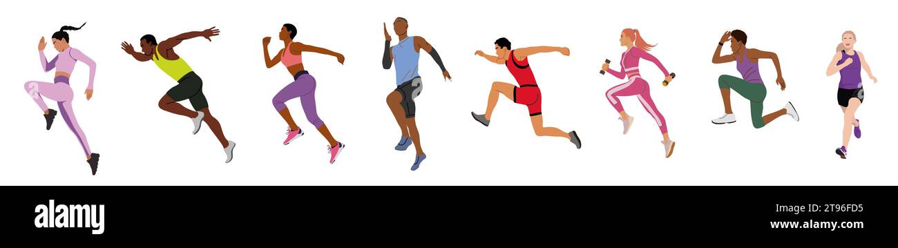 Male and female athletes running vector isolated Stock Vector Image ...