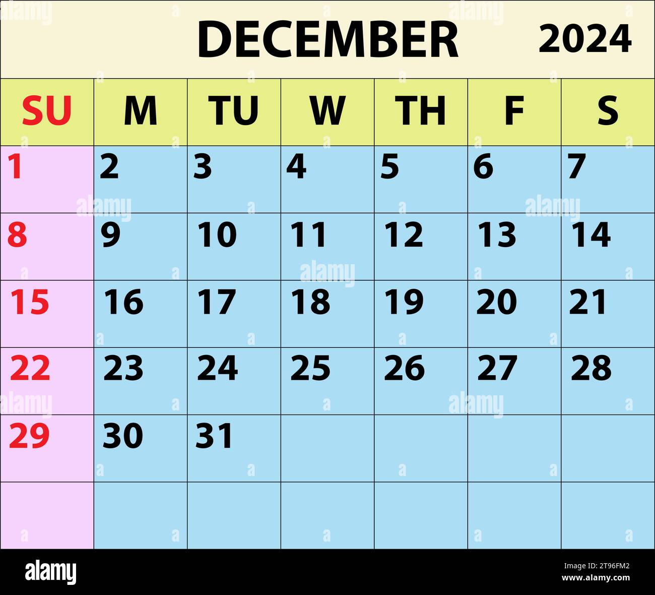 2024 December month calendar Color vector illustrator calendar design ...