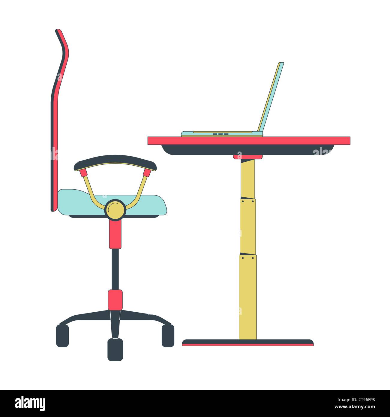 Sitting workstation laptop 2D linear cartoon object Stock Vector Image ...