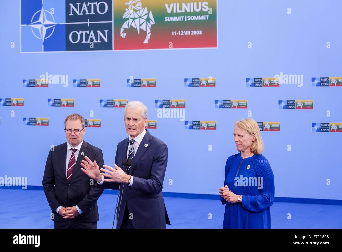 VILNIUS, LITHUANIA. 11th July 2023. Jonas Gahr Støre, Prime Minister of ...