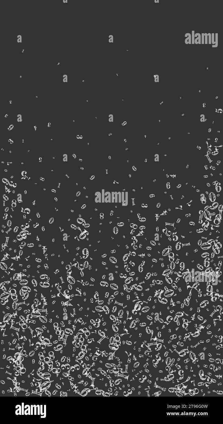 Scattered numbers. White chalk digits flying chaotic. Back to school ...