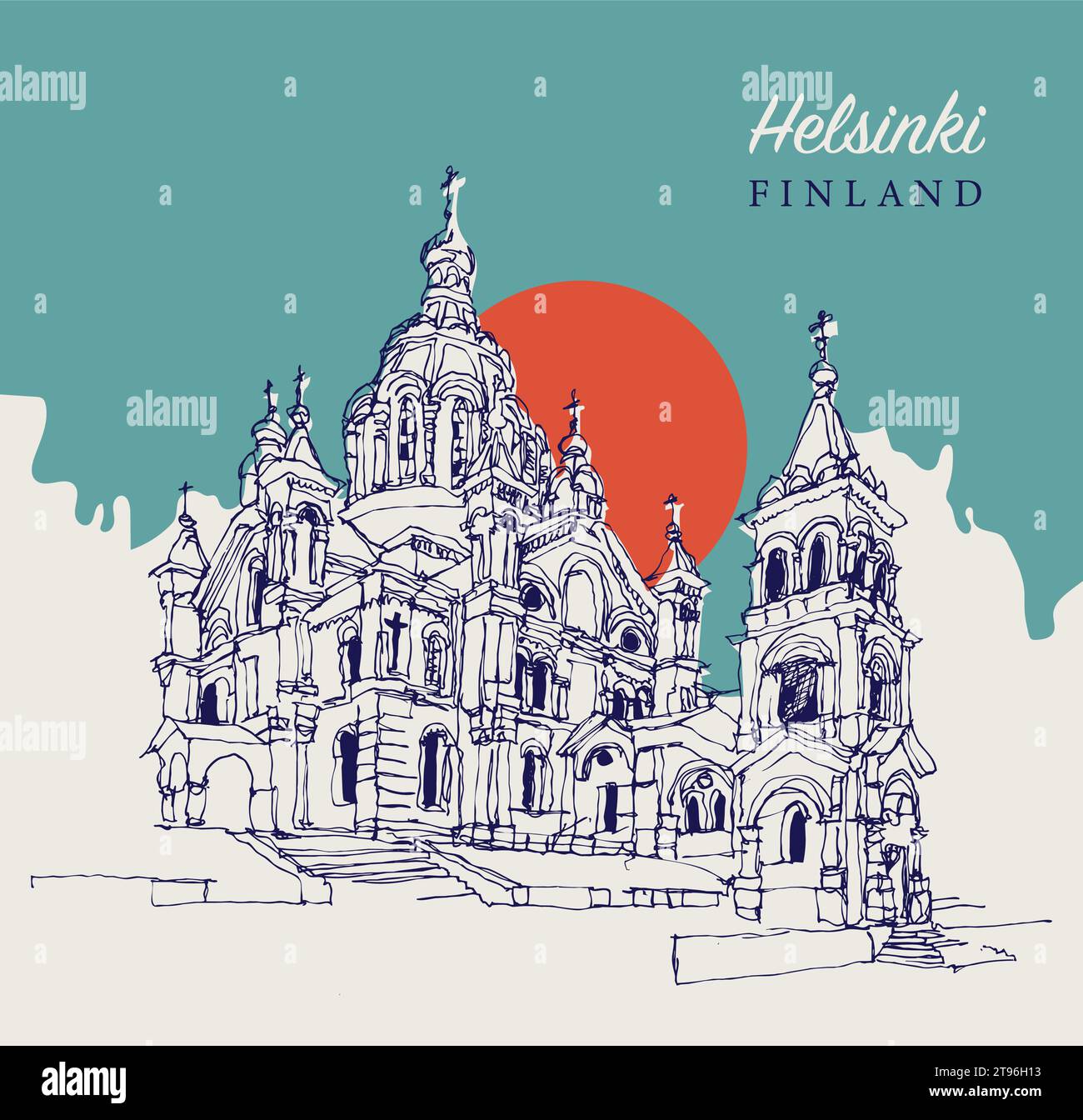 Vector hand drawn sketch illustration of the Uspenski Cathedral in ...