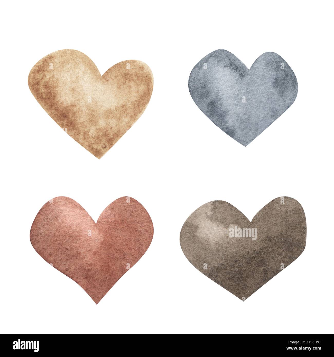 Watercolor boho beige hearts set. Hand drawn watercolor illustration ...