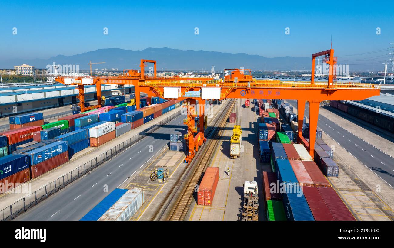 A China-Europe freight train commemorating the 10th anniversary of the ...