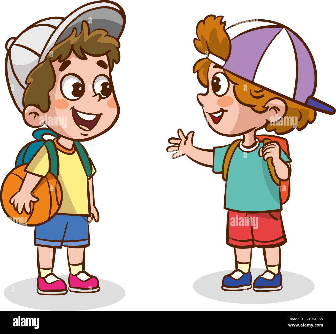 Cartoon boy and a girl talking to each other. Vector illustration.happy ...