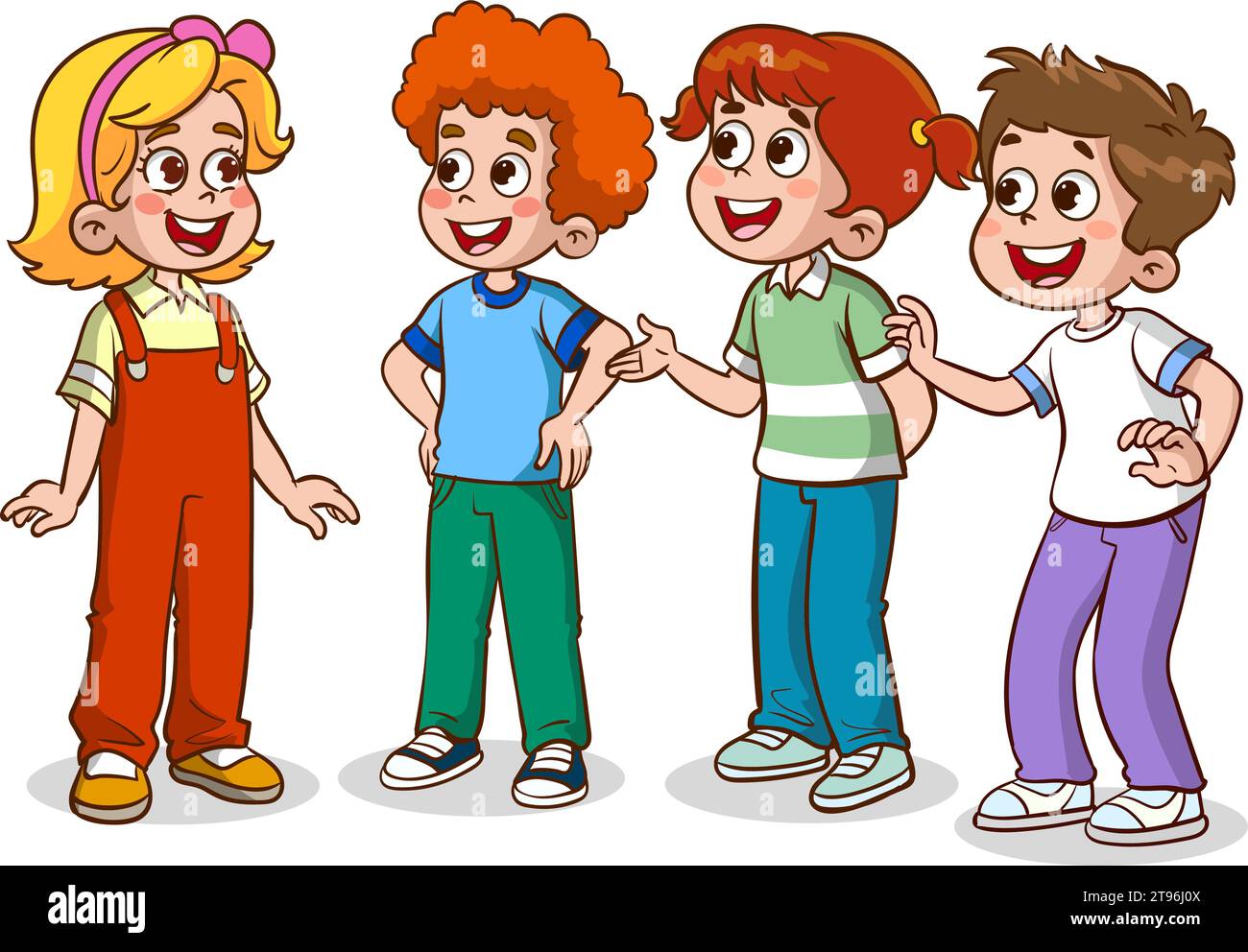Cartoon boy and a girl talking to each other. Vector illustration.happy ...