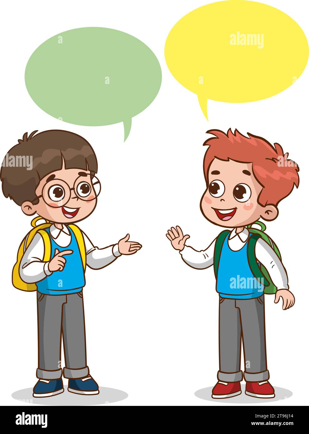 Cartoon boy and a girl talking to each other. Vector illustration.happy ...