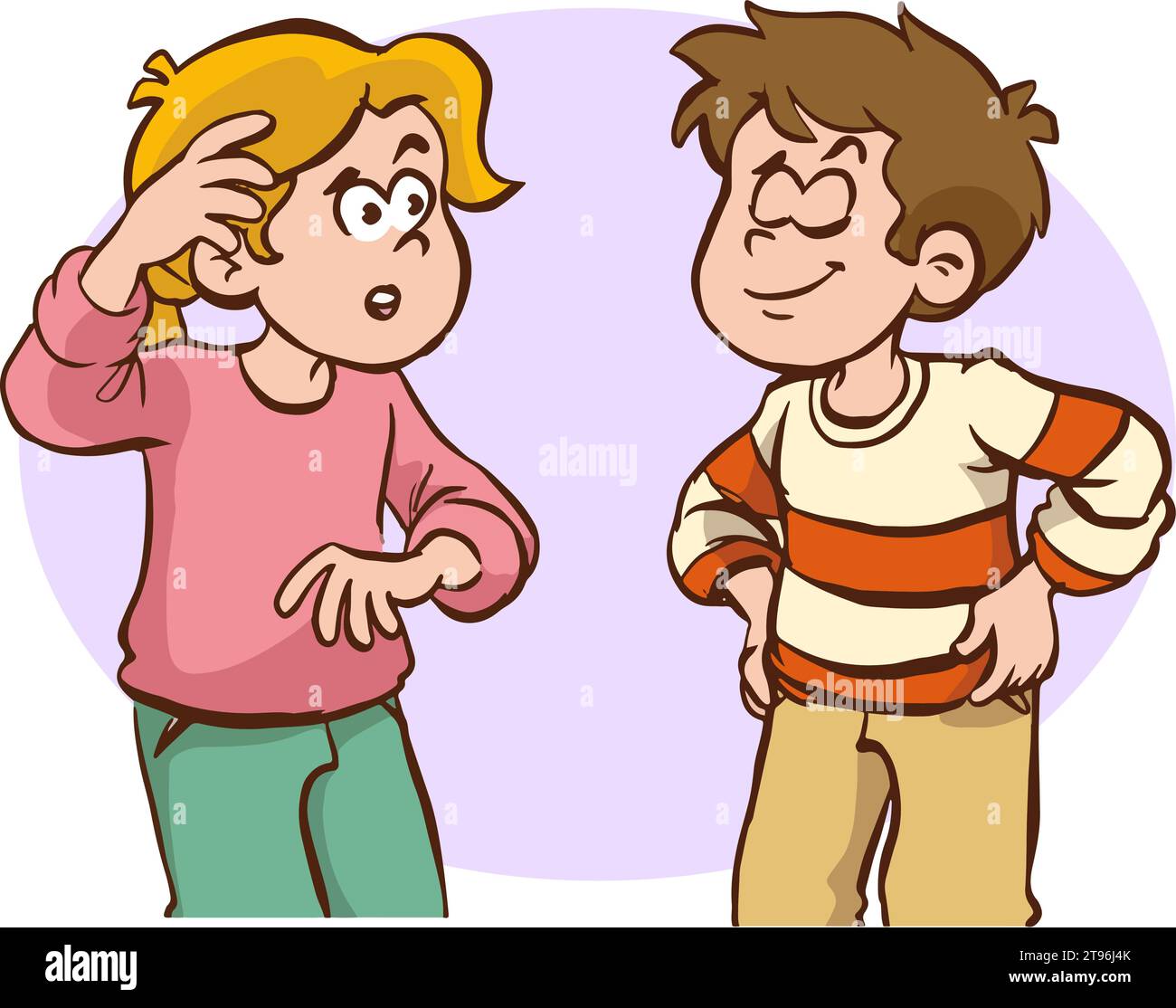 Cartoon boy and a girl talking to each other. Vector illustration.happy ...