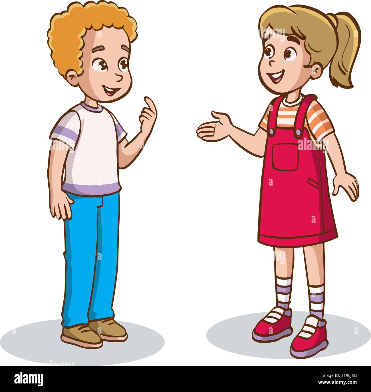 Cartoon boy and a girl talking to each other. Vector illustration.happy ...