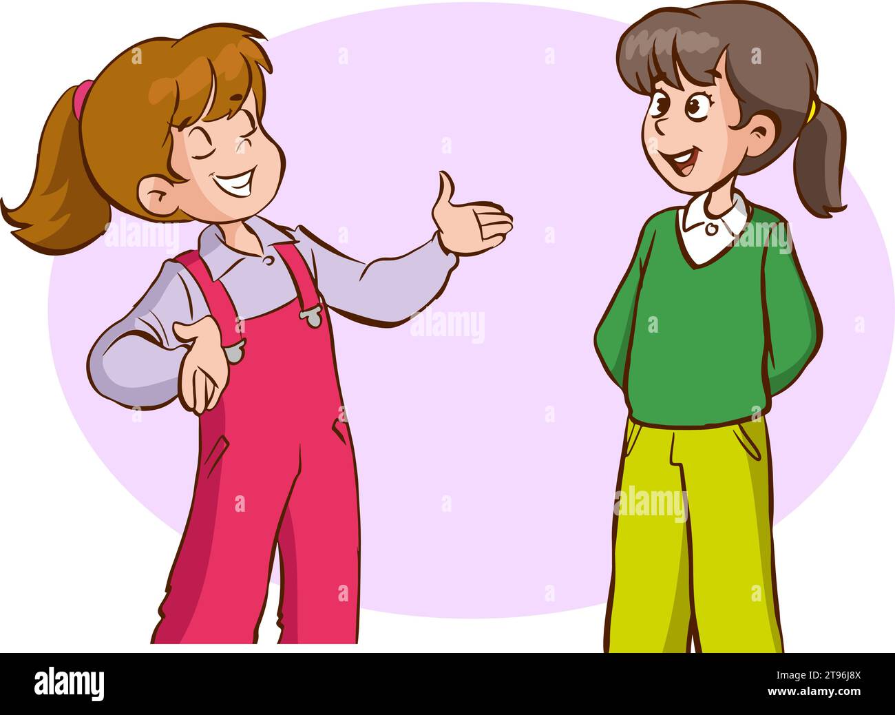 Cartoon boy and a girl talking to each other. Vector illustration.happy ...