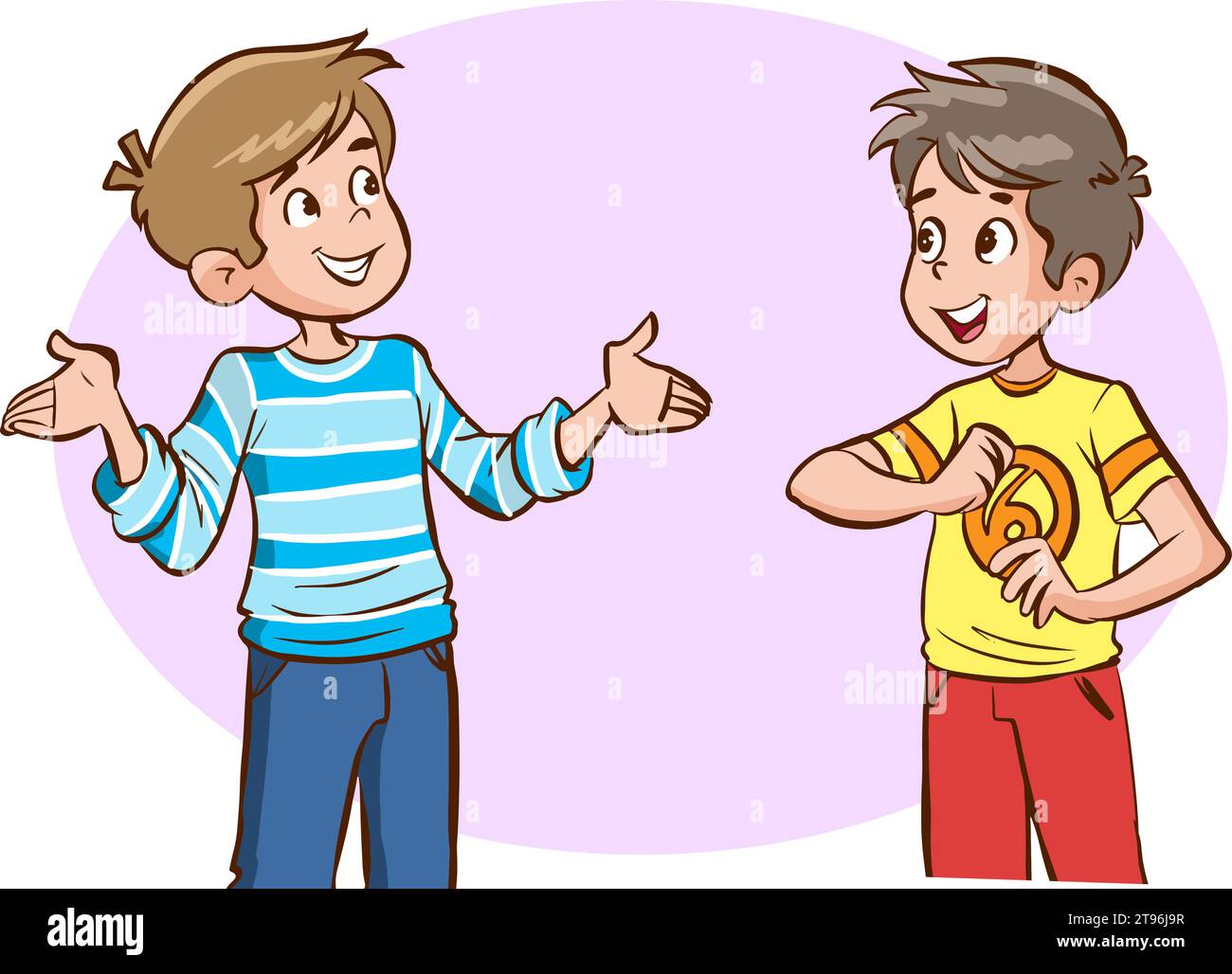 Cartoon boy and a girl talking to each other. Vector illustration.happy ...