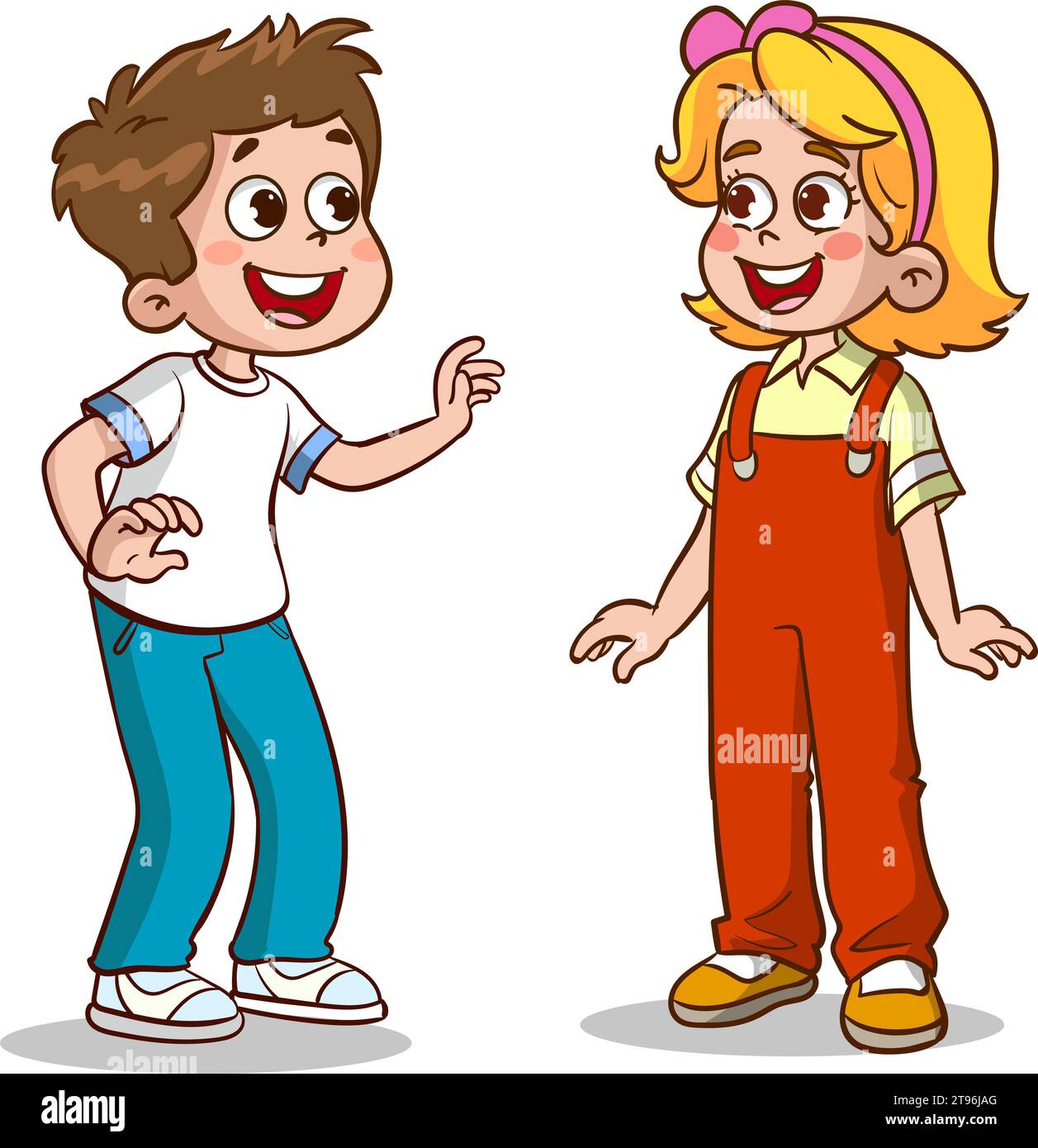 Cartoon boy and a girl talking to each other. Vector illustration.happy ...