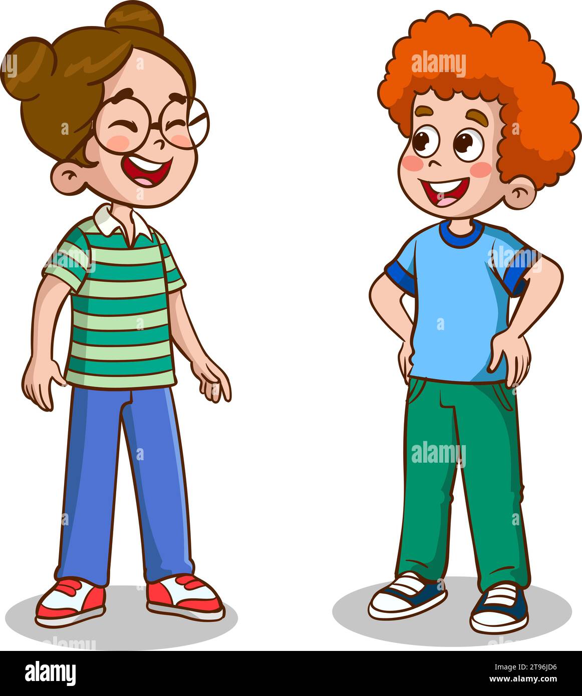 Cartoon boy and a girl talking to each other. Vector illustration.happy ...