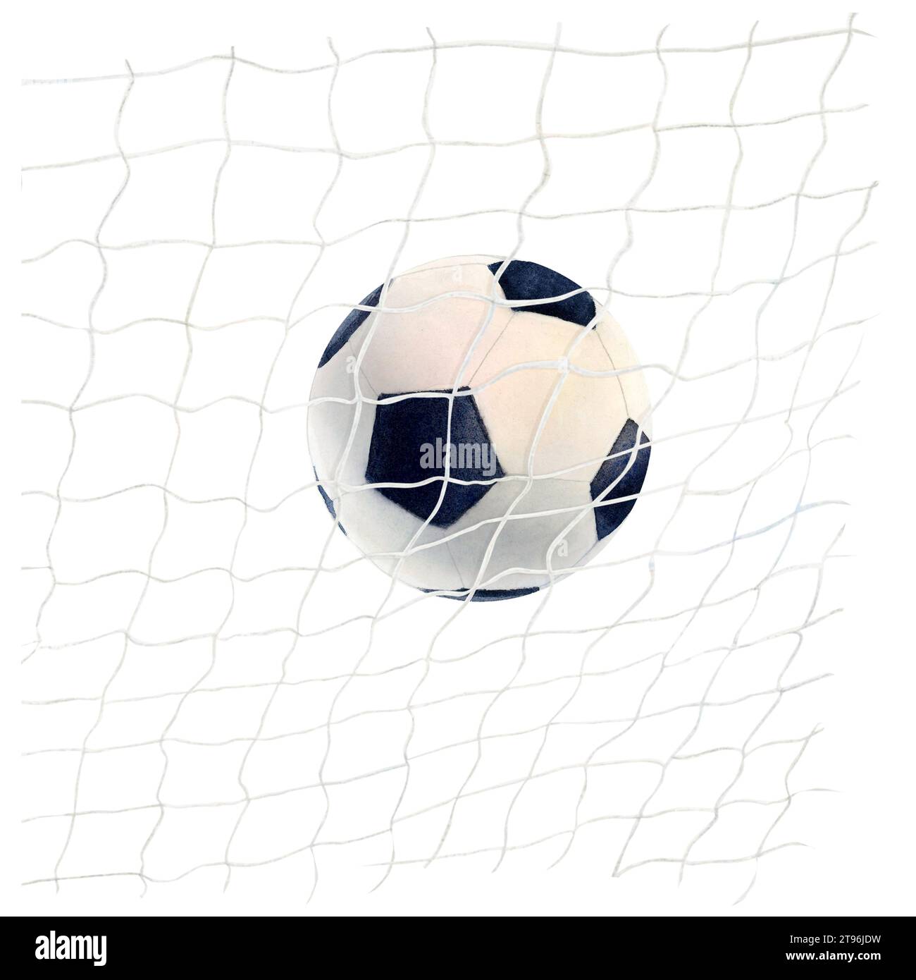 Soccer football ball and net watercolor drawing. Goal mesh isolated on ...