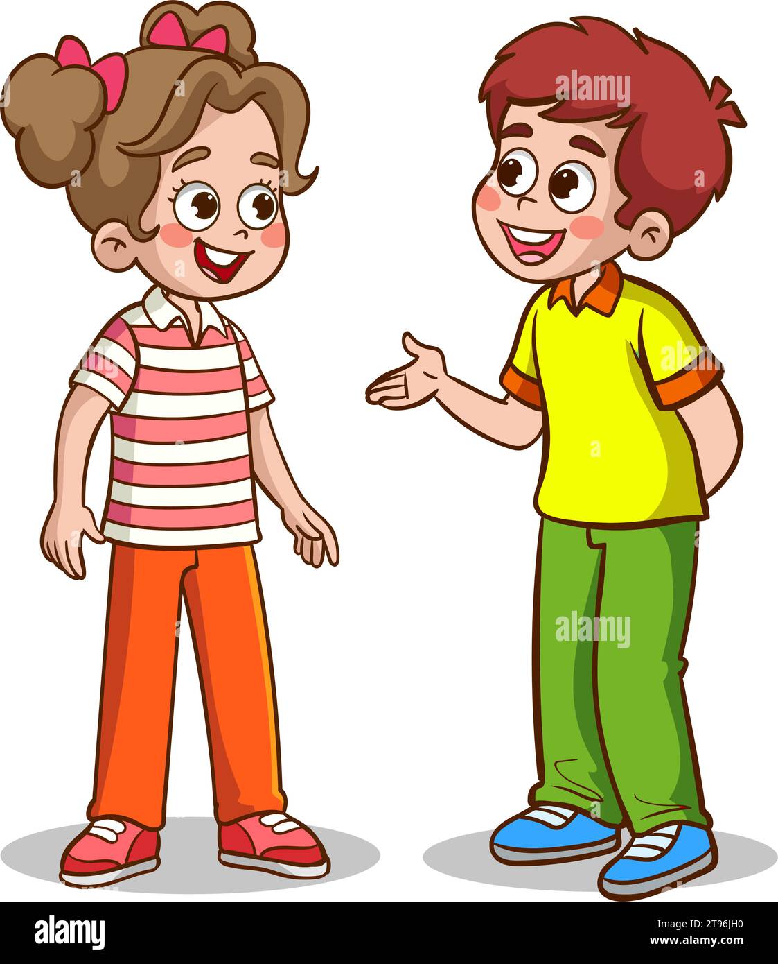 Cartoon boy and a girl talking to each other. Vector illustration.happy ...