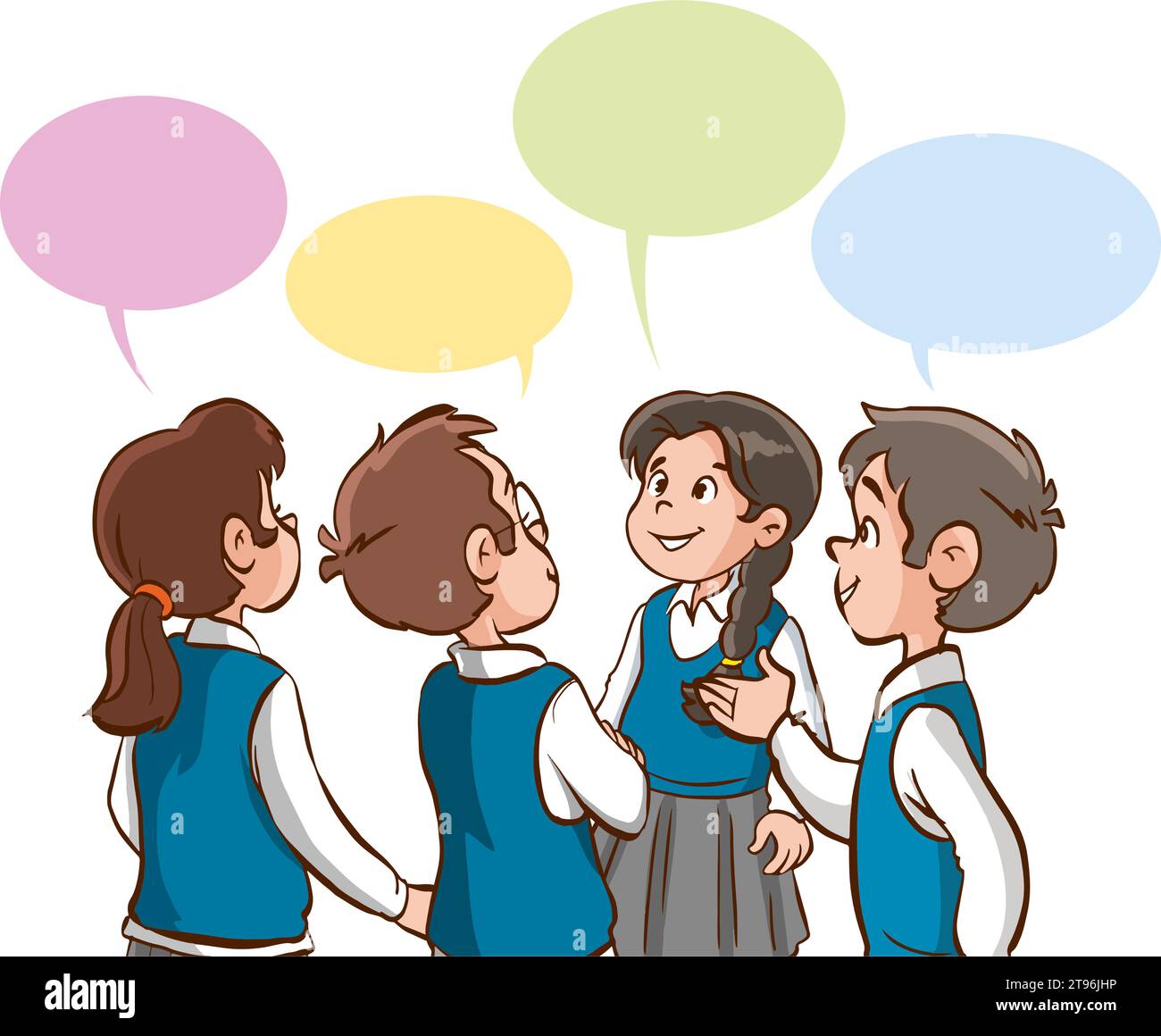 Cartoon boy and a girl talking to each other. Vector illustration.happy ...