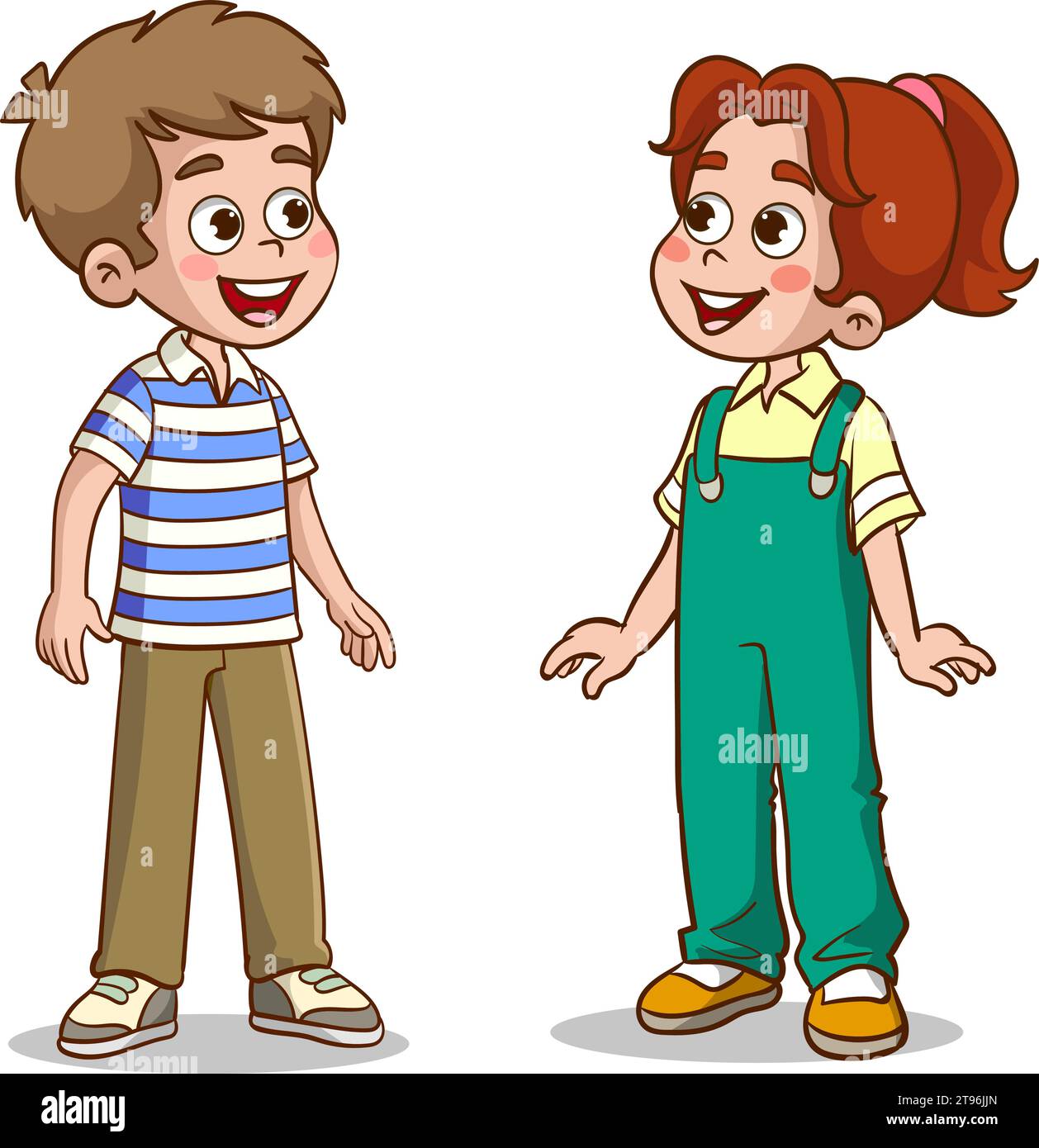 Cartoon boy and a girl talking to each other. Vector illustration.happy ...