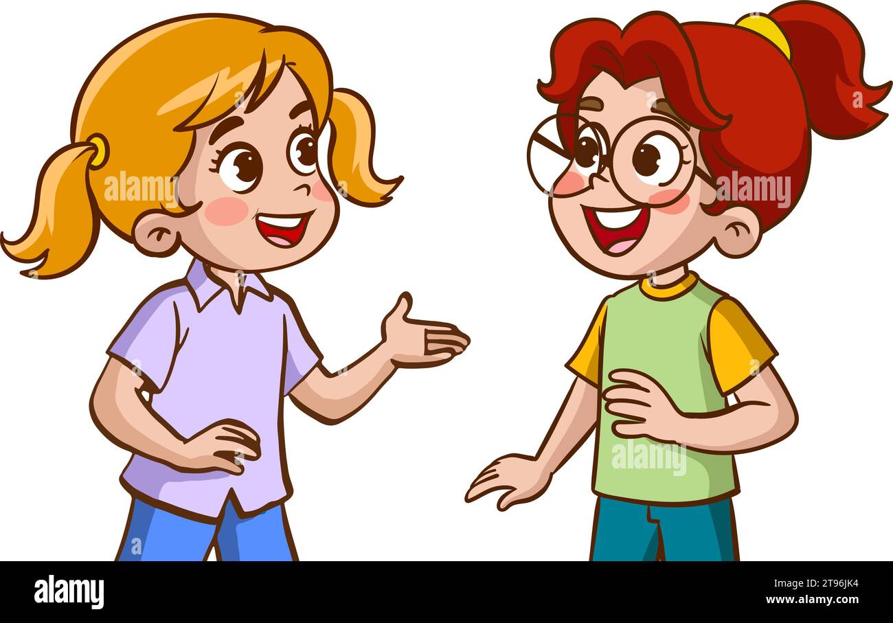 Cartoon boy and a girl talking to each other. Vector illustration.happy ...