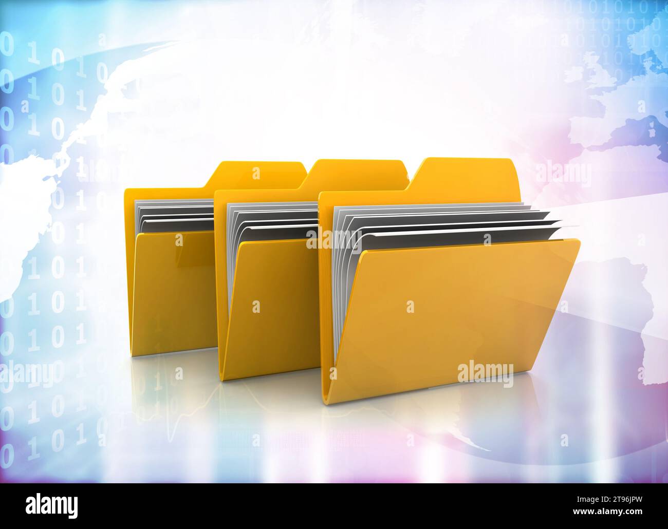 Computer folders on technology background. 3d illustration Stock Photo ...