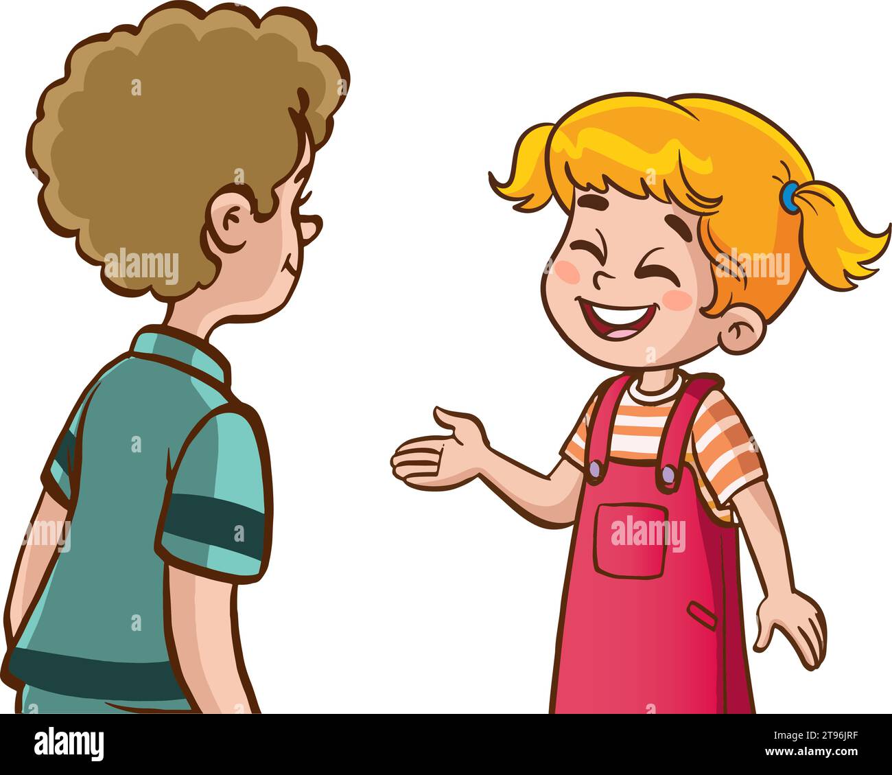 Cartoon boy and a girl talking to each other. Vector illustration.happy ...