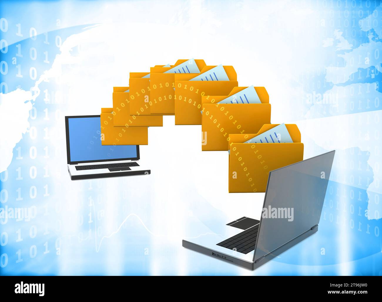 Two laptops transferred documents. Data, File, Folders with paper files ...