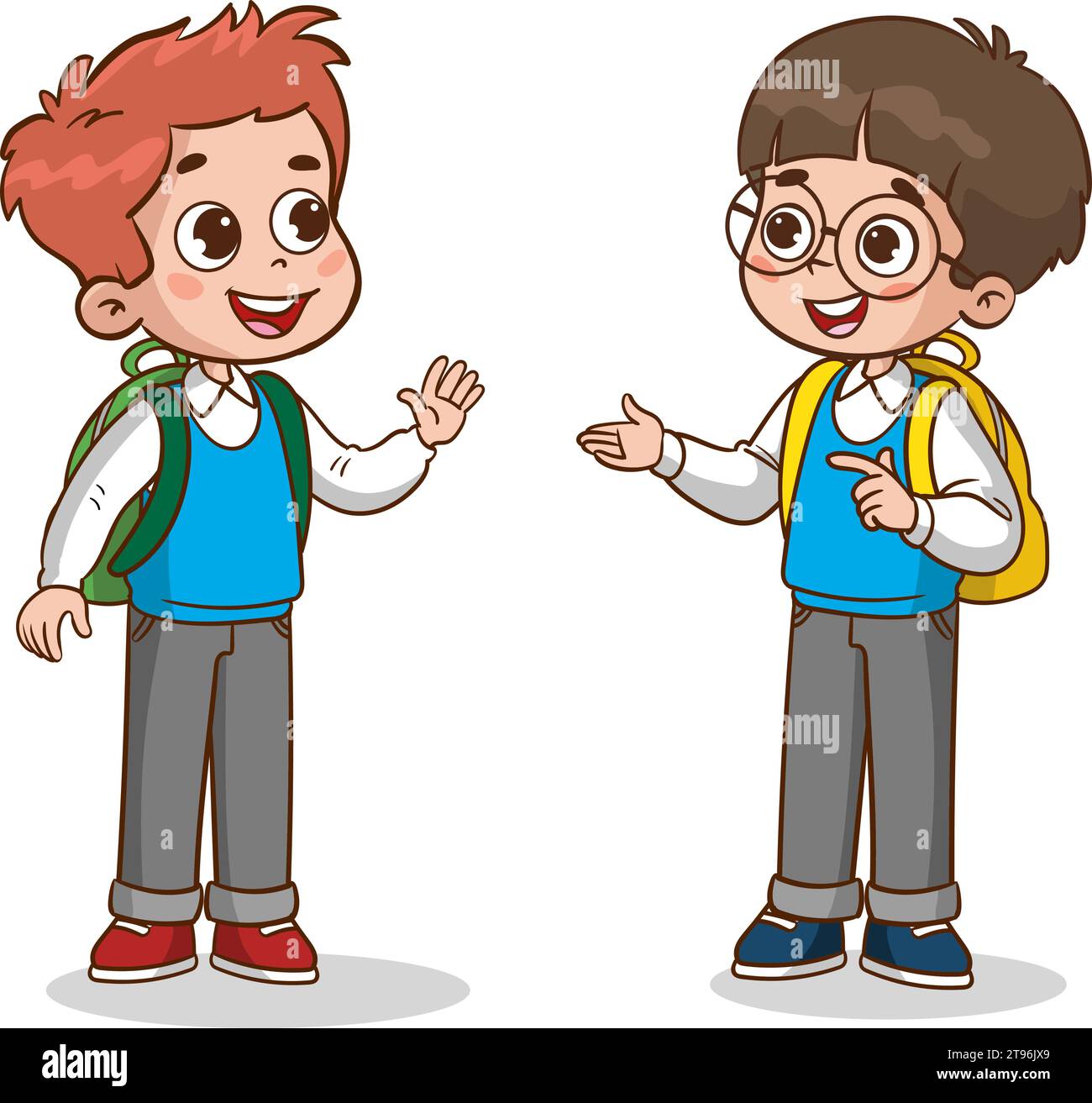 Cartoon boy and a girl talking to each other. Vector illustration.happy ...