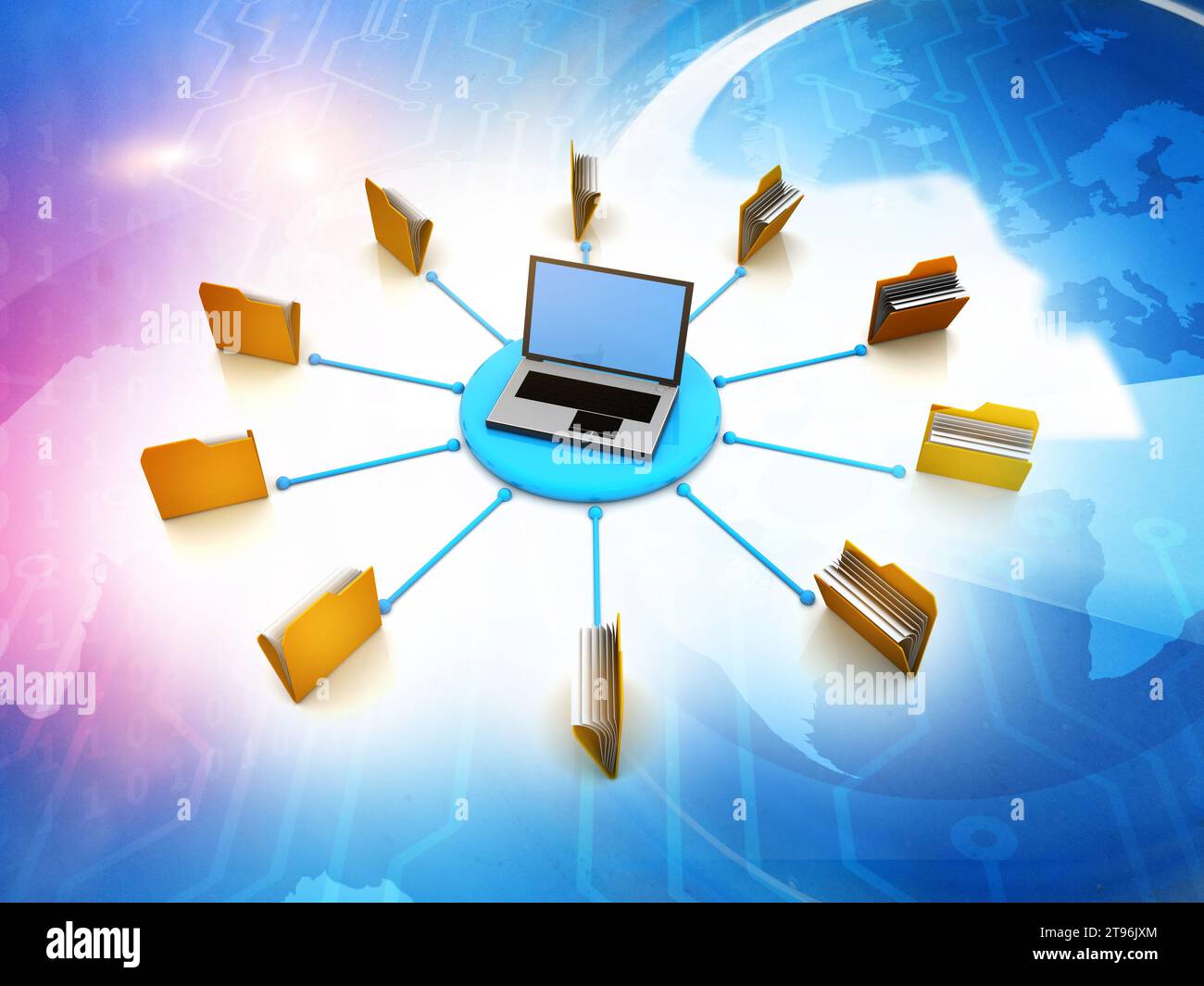 Laptop file sharing with network. 3d illustration Stock Photo - Alamy