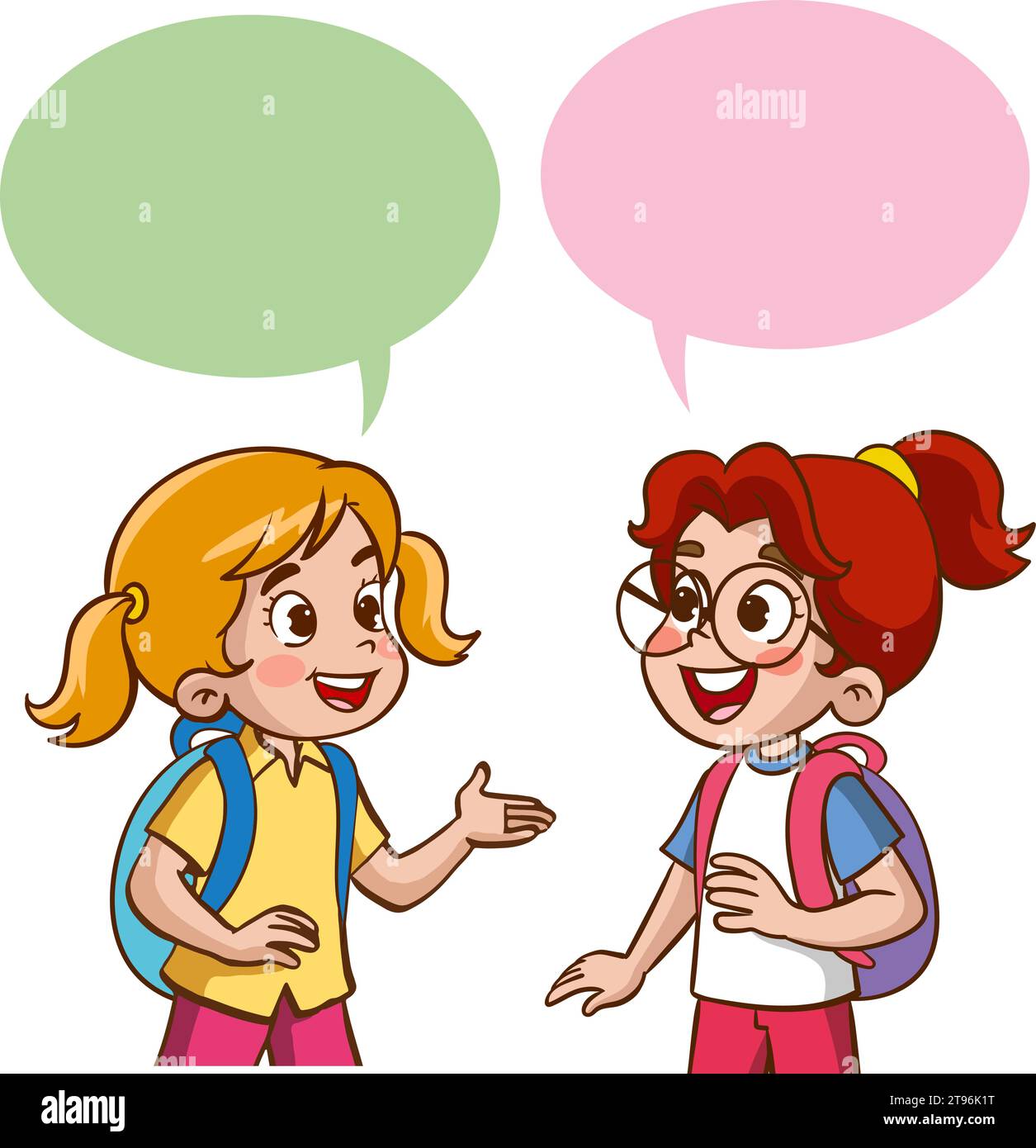 Cartoon boy and a girl talking to each other. Vector illustration.happy cute kids boy and girl ...
