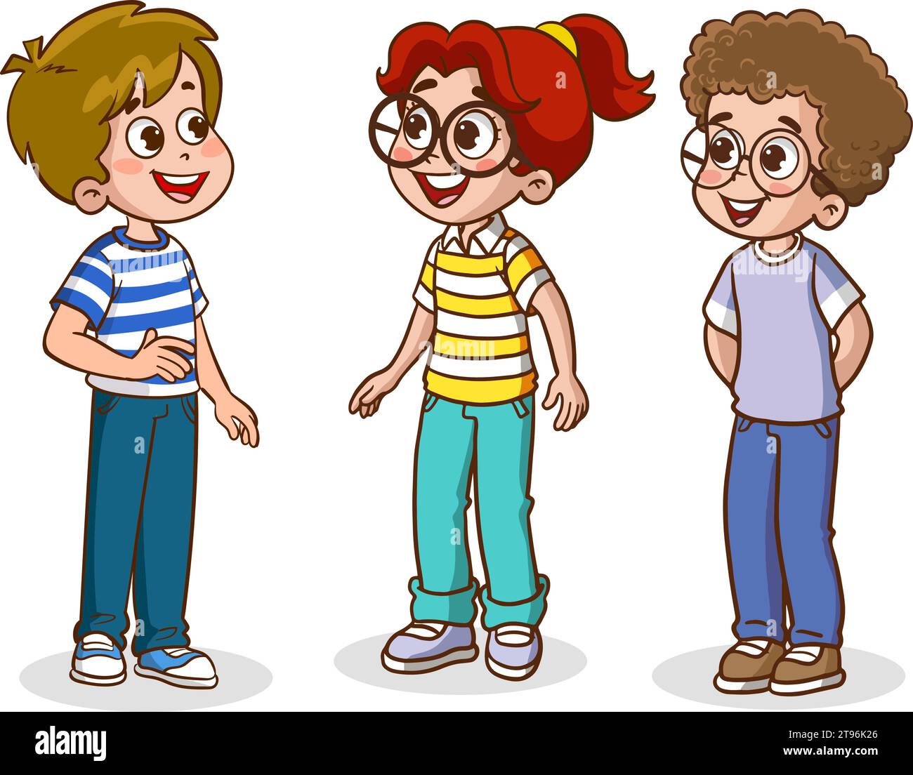 Cartoon boy and a girl talking to each other. Vector illustration.happy ...