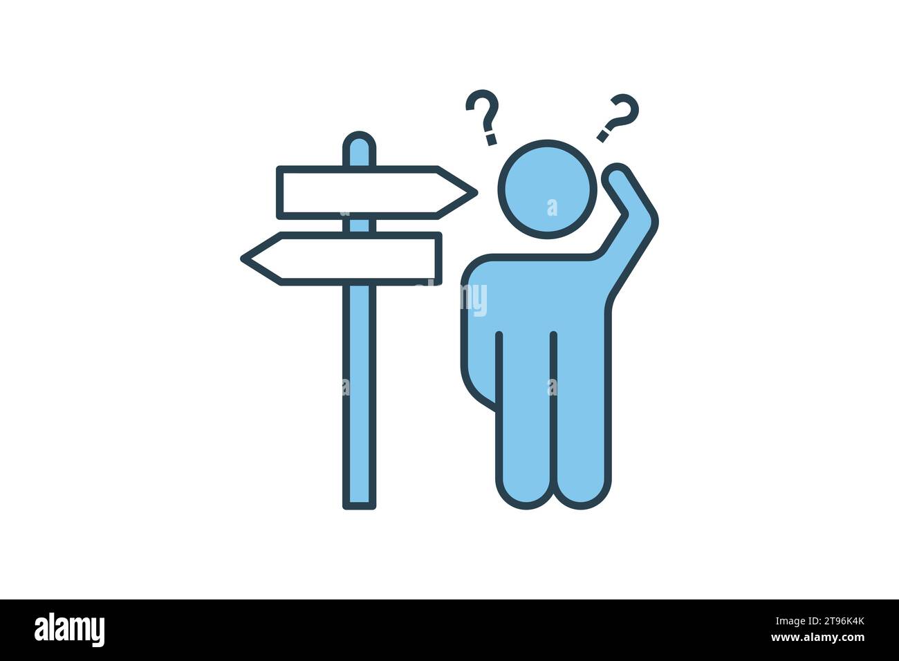 lost icon. human scratching head and directions. icon related to confusion. flat line icon style ...